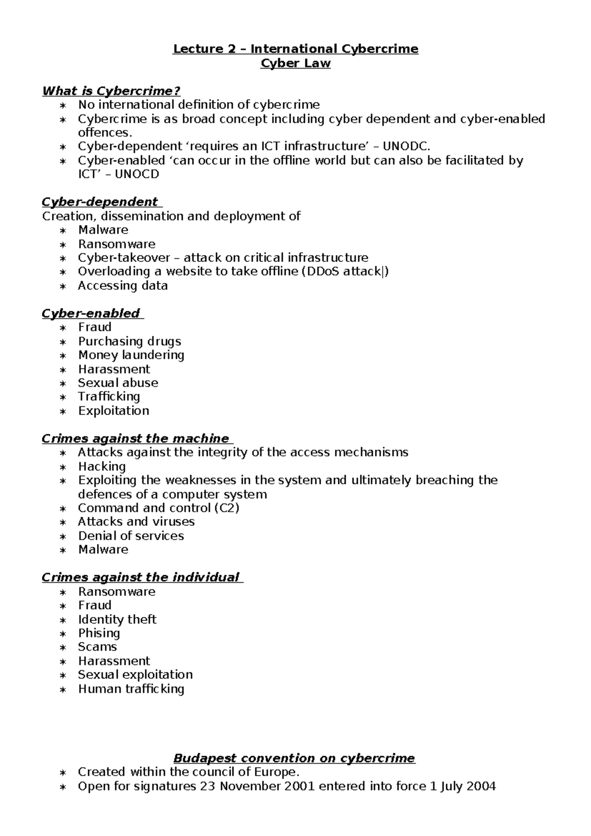 Lecture 2 – International Cybercrime - Lecture 2 – International Cybercrime Cyber Law What is ...