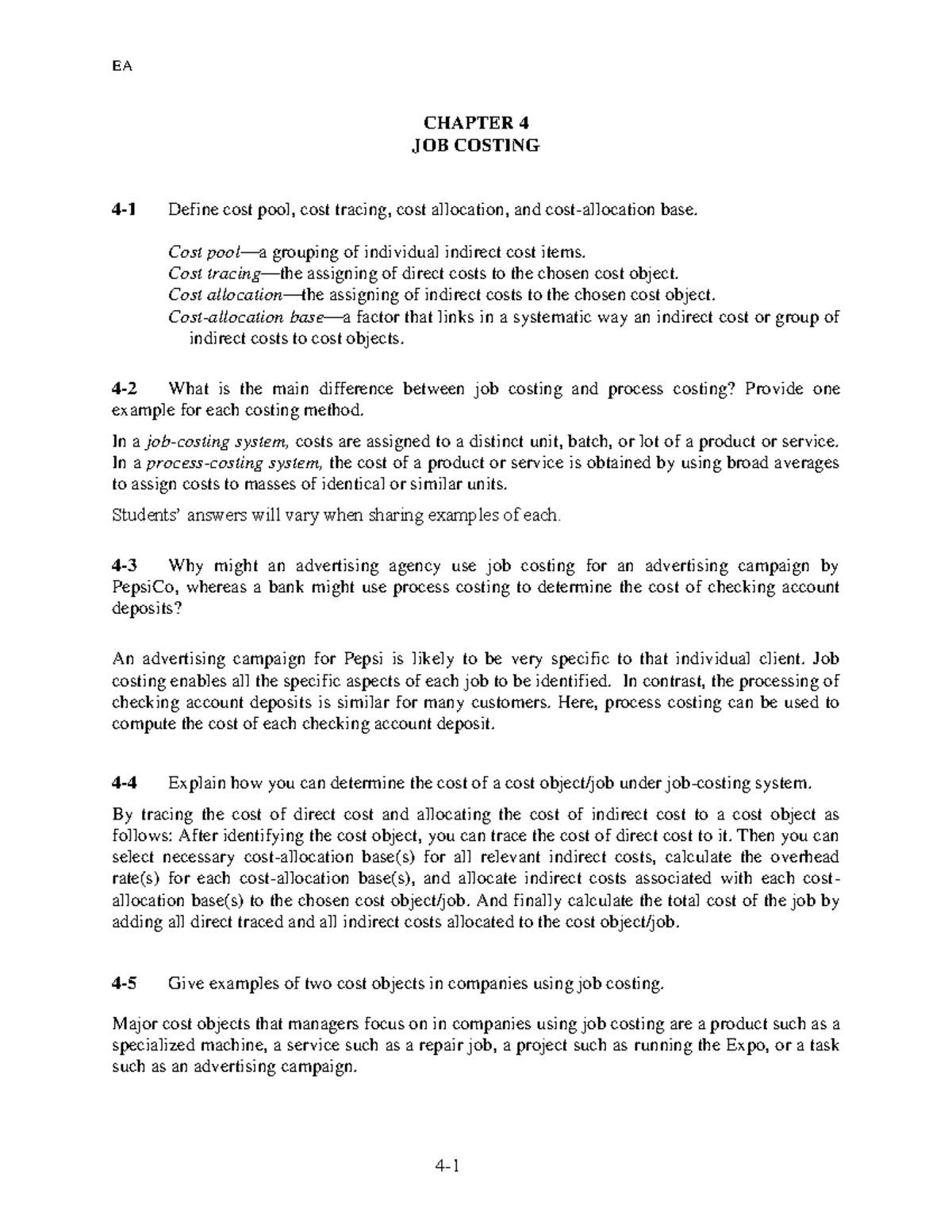 Pdfcoffee - note - CHAPTER 4 JOB COSTING 4-1 Define cost pool, cost tracing, cost allocation ...