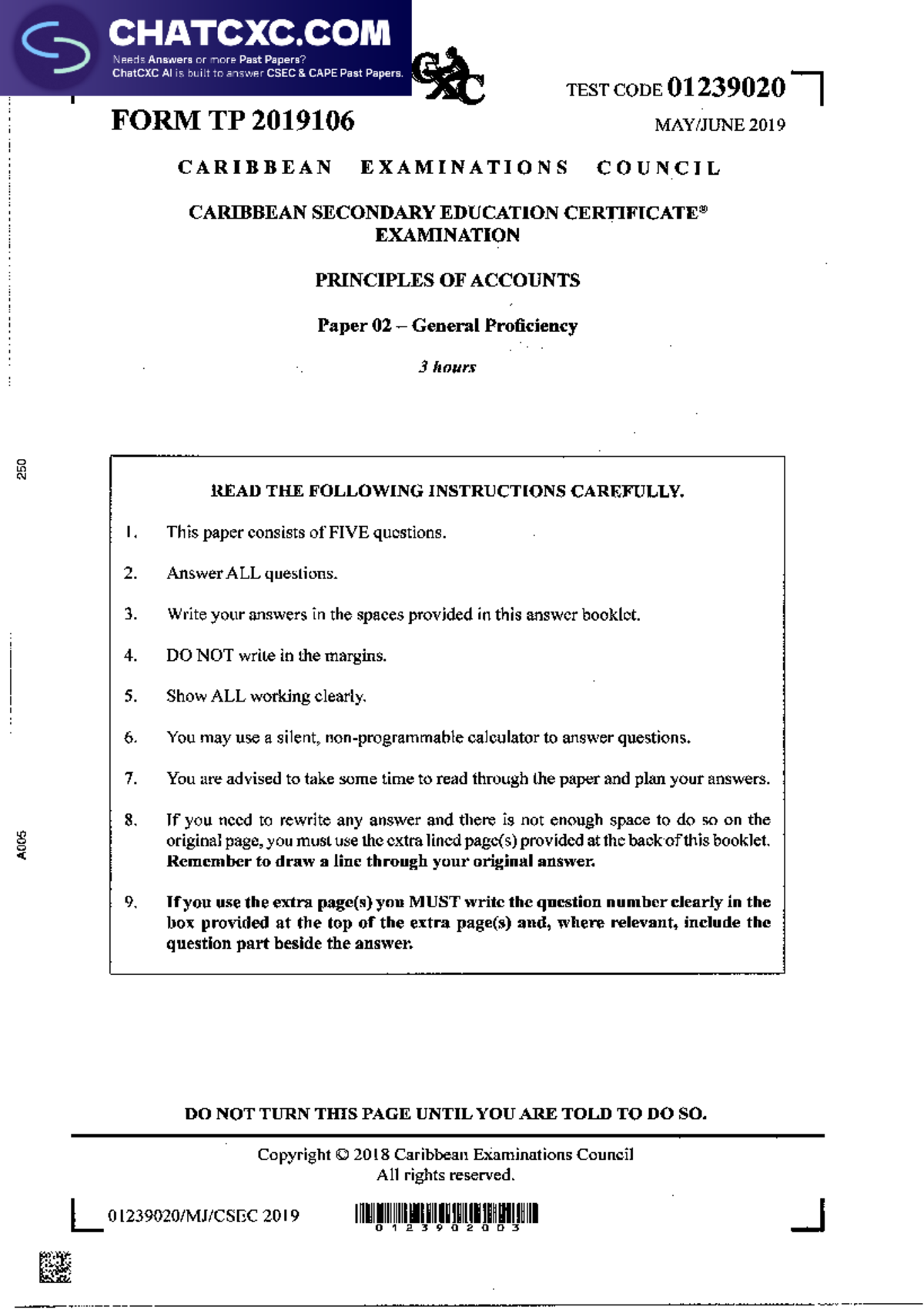 CSEC Principles of Accounts P2 2019 - Studocu