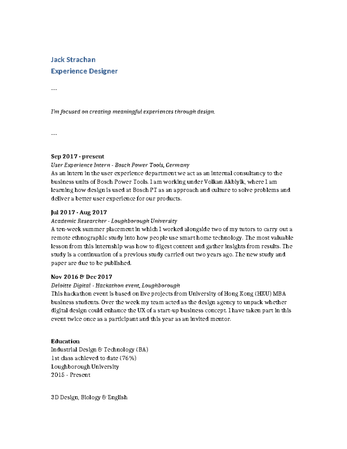 Jack Strachan Resume - notes - Jack Strachan Experience Designer - I’m ...