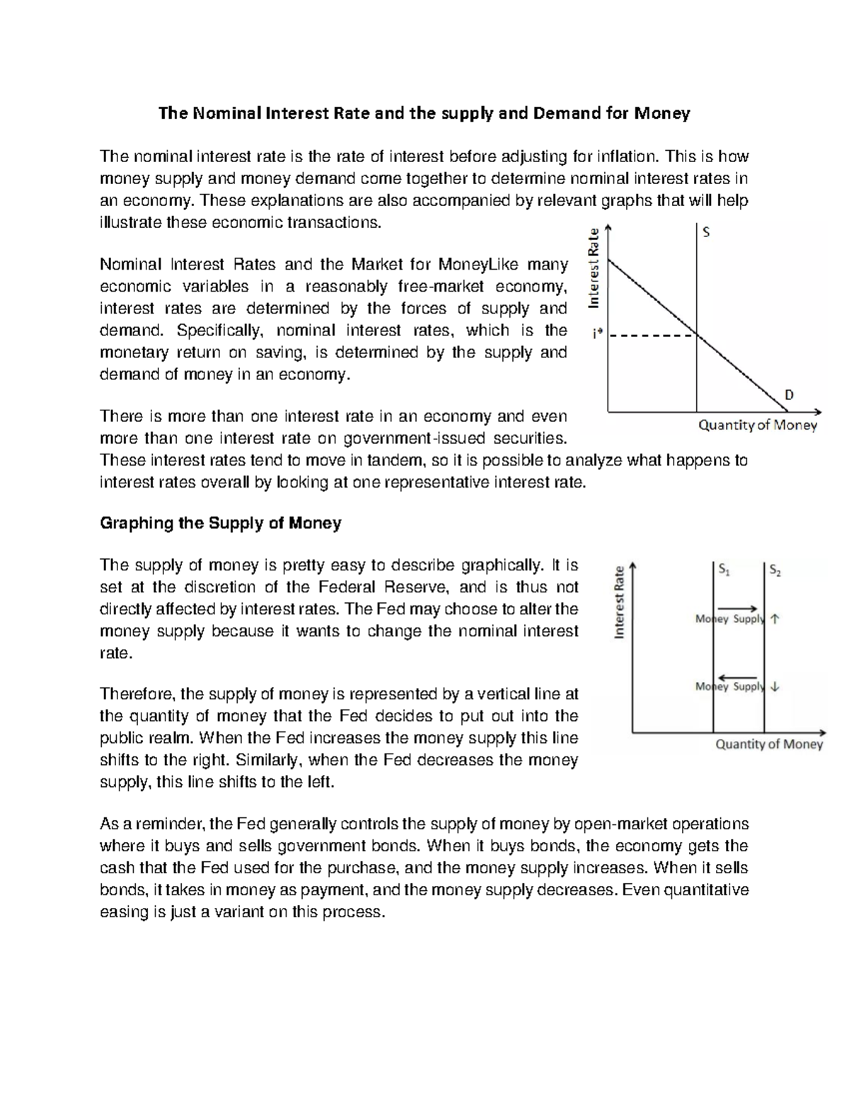 Interest rate and money supply - The Nominal Interest Rate and the ...