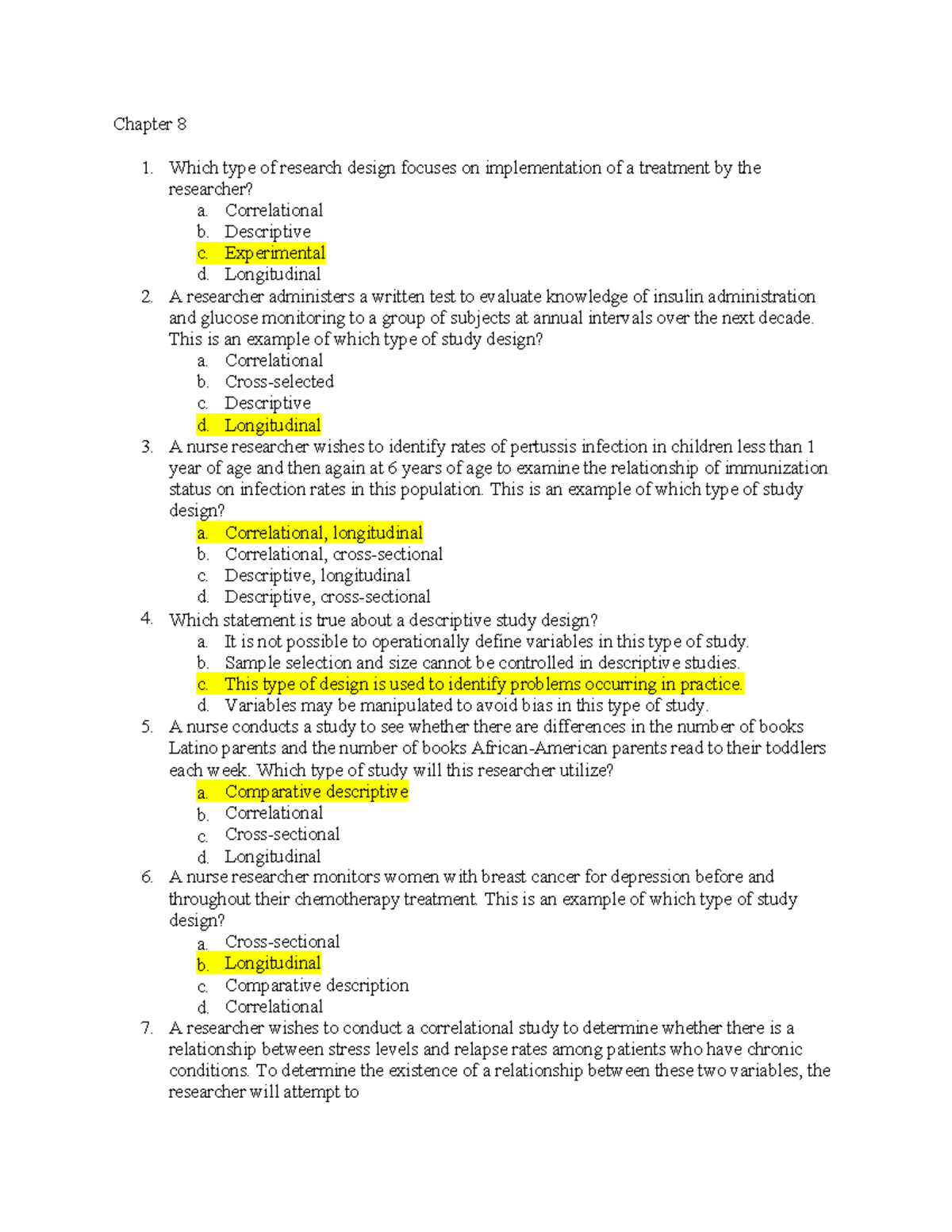 Research questions - Chapter 8 Which type of research design focuses on ...