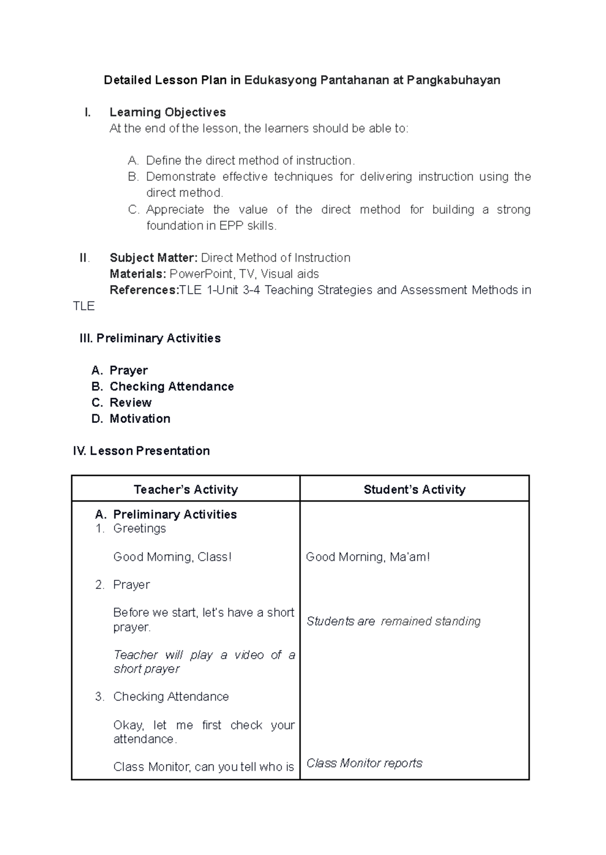 DLP-direct-method - Detailed Lesson Plan in Edukasyong Pantahanan at ...