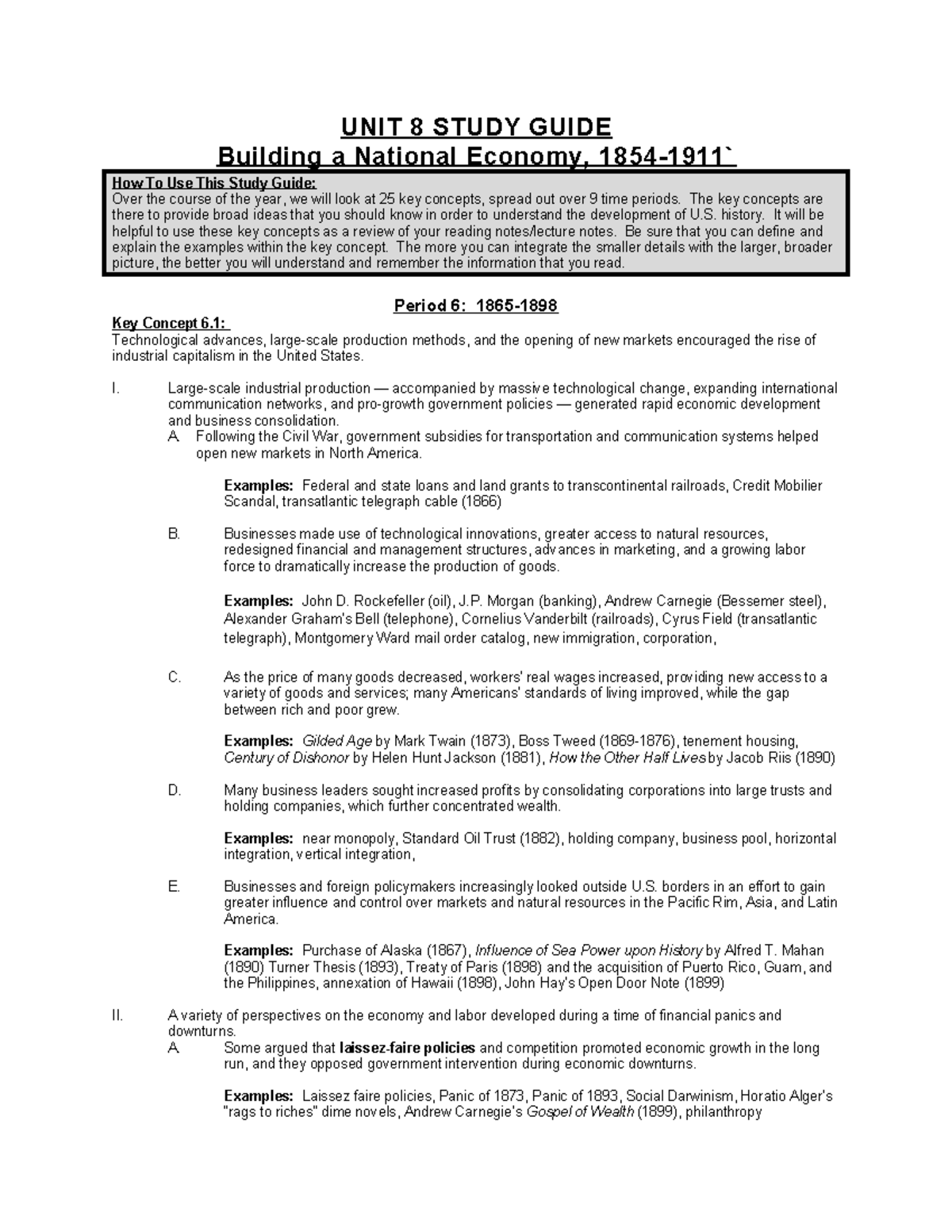 UNIT 8 Study Guide - Hanson’s - UNIT 8 STUDY GUIDE Building a National ...