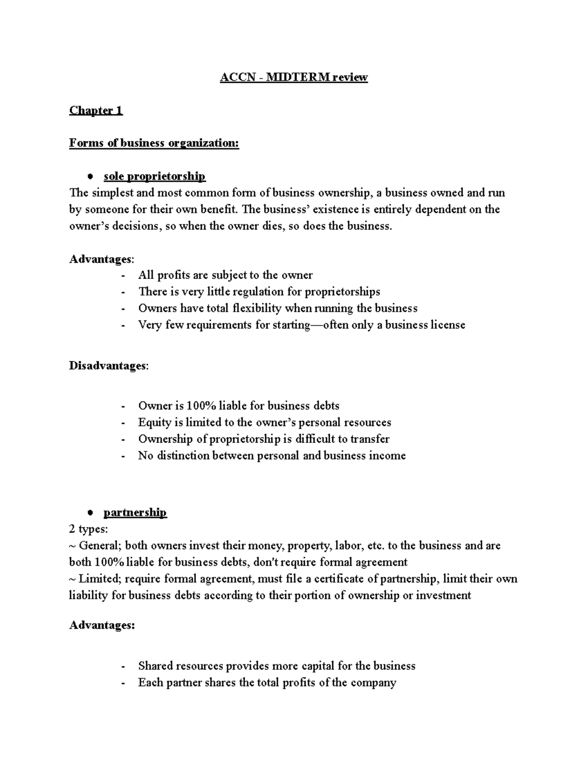 ACCN - Midterm review - ACCN - MIDTERM review Chapter 1 Forms of ...