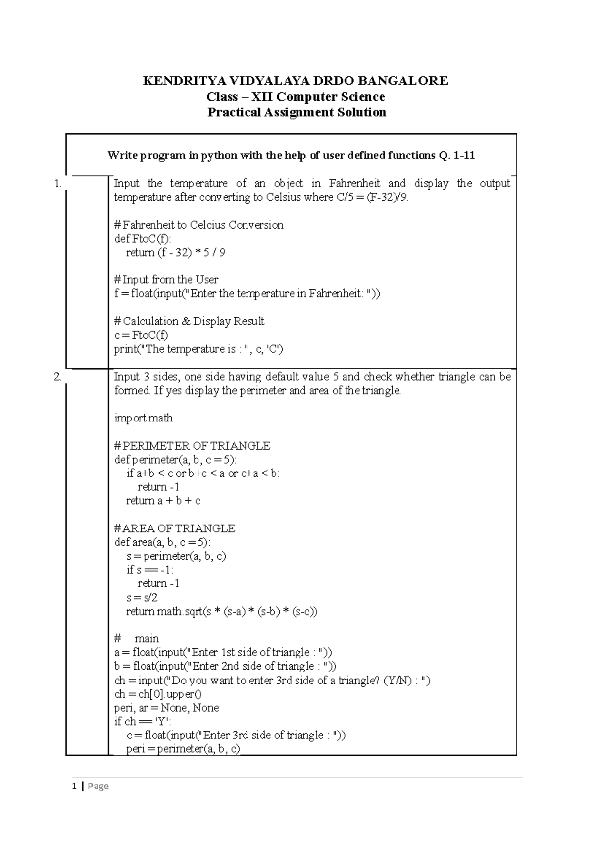 Practical List Solution - KENDRITYA VIDYALAYA DRDO BANGALORE Class ...