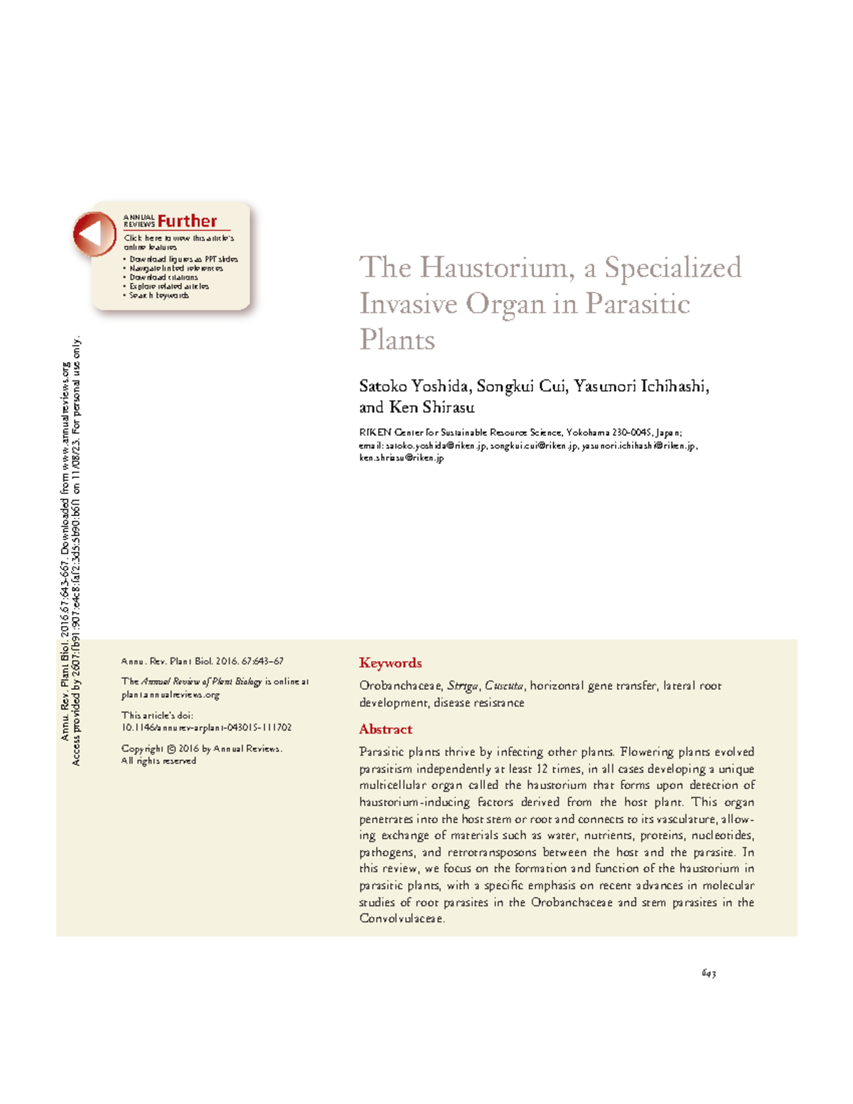a specialized invasive organ in parasitic plants - The Haustorium, a ...