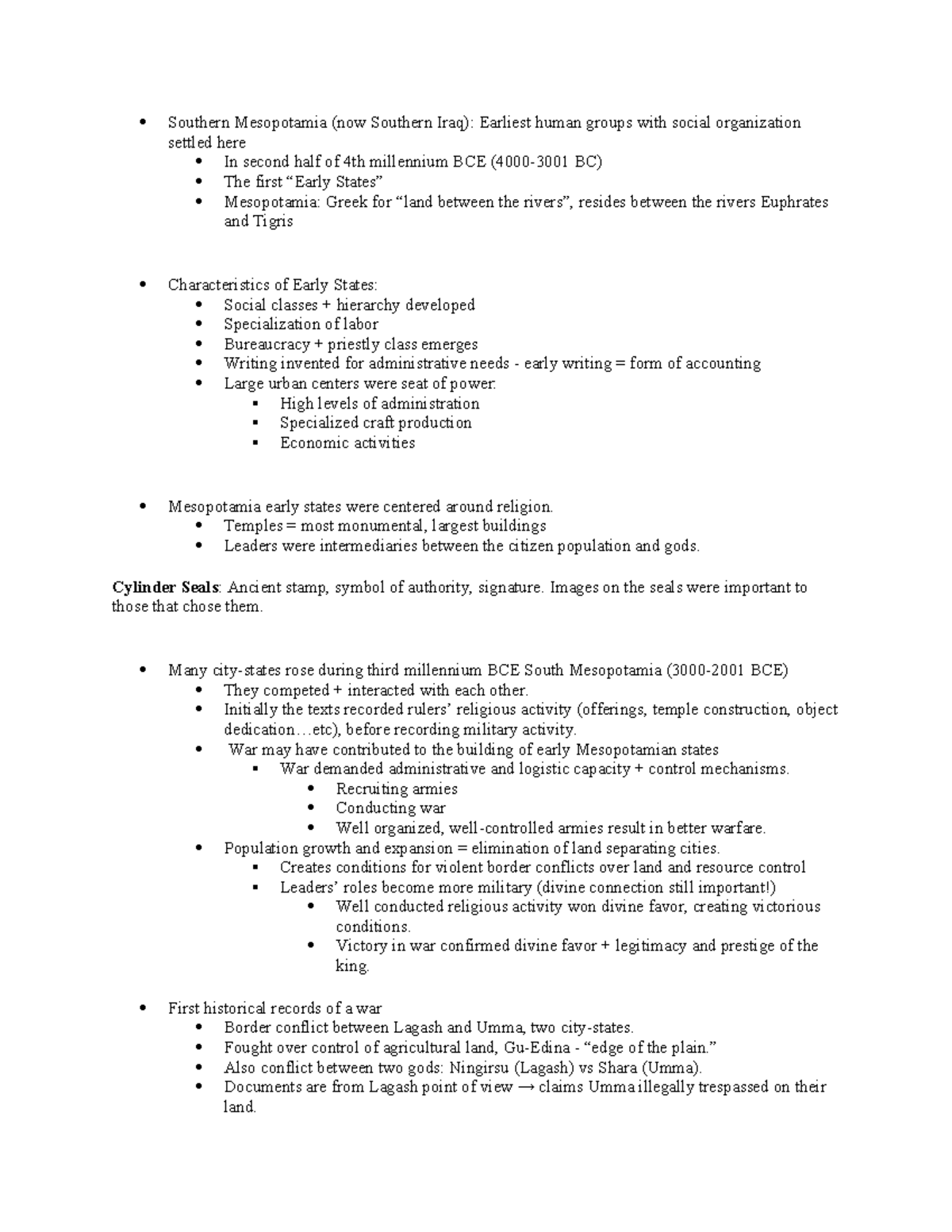 Southern Mesopotamia - lecture notes from week 1, class 2 - Southern ...