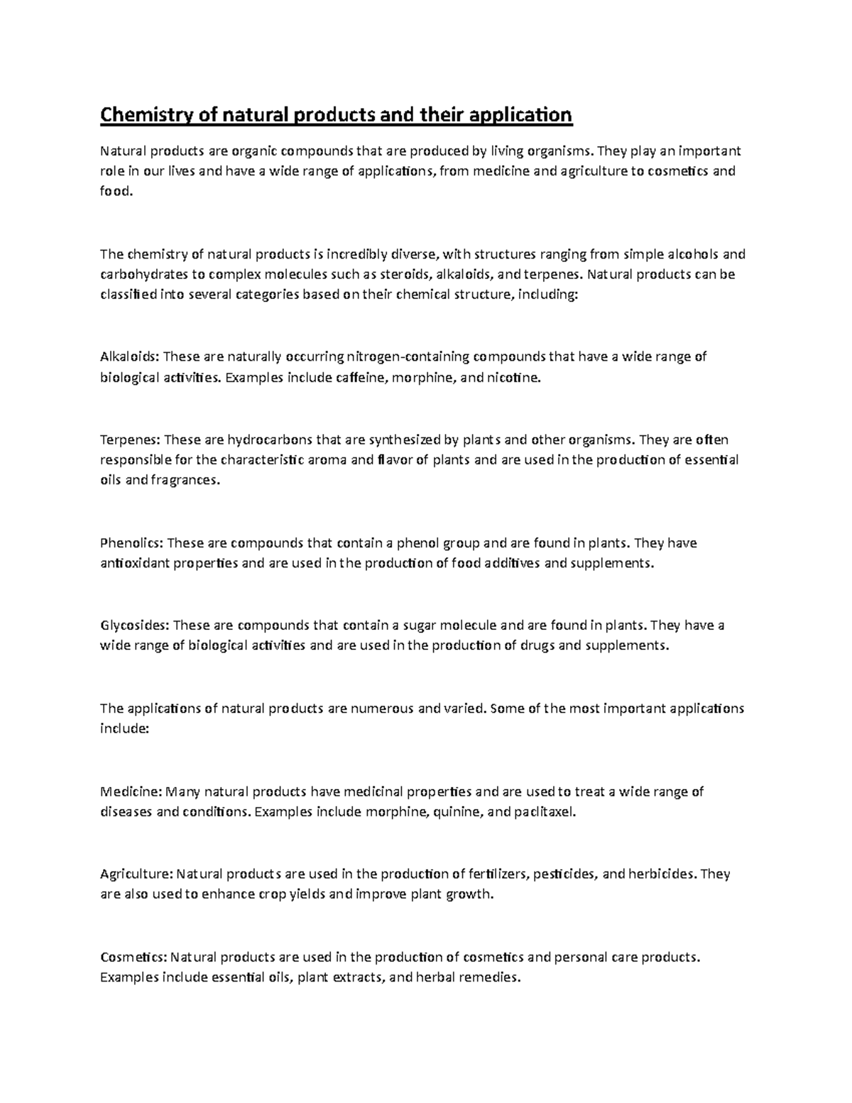 Introduction to Chemistry of natural products and their application ...