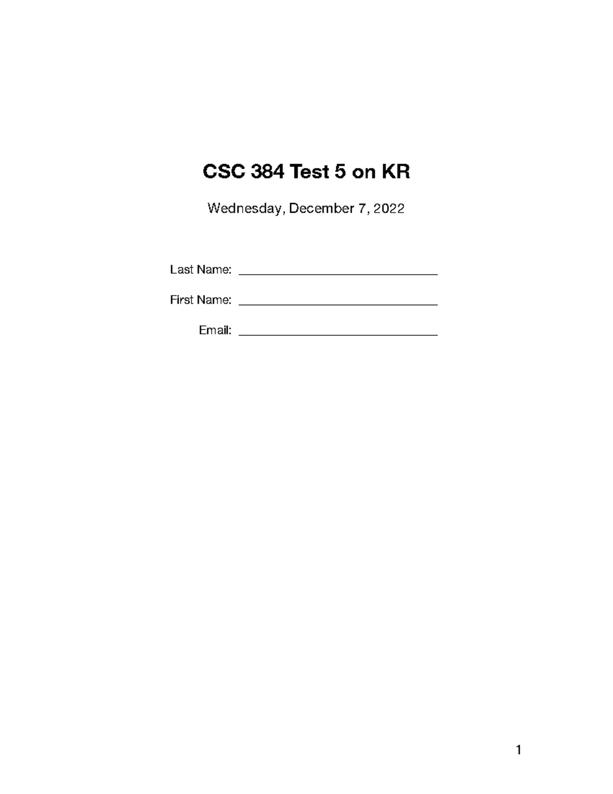 CSC384 F2022 Test 5 - term test - CSC 384 Test 5 on KR Wednesday ...