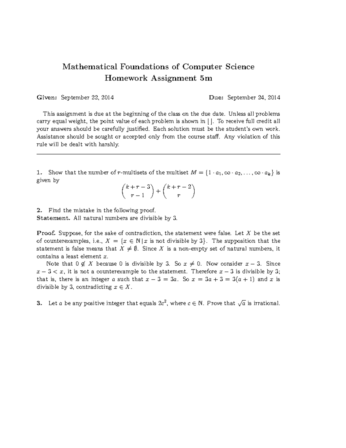Homework 5 Mathematical Foundations Of Computer Science Homework