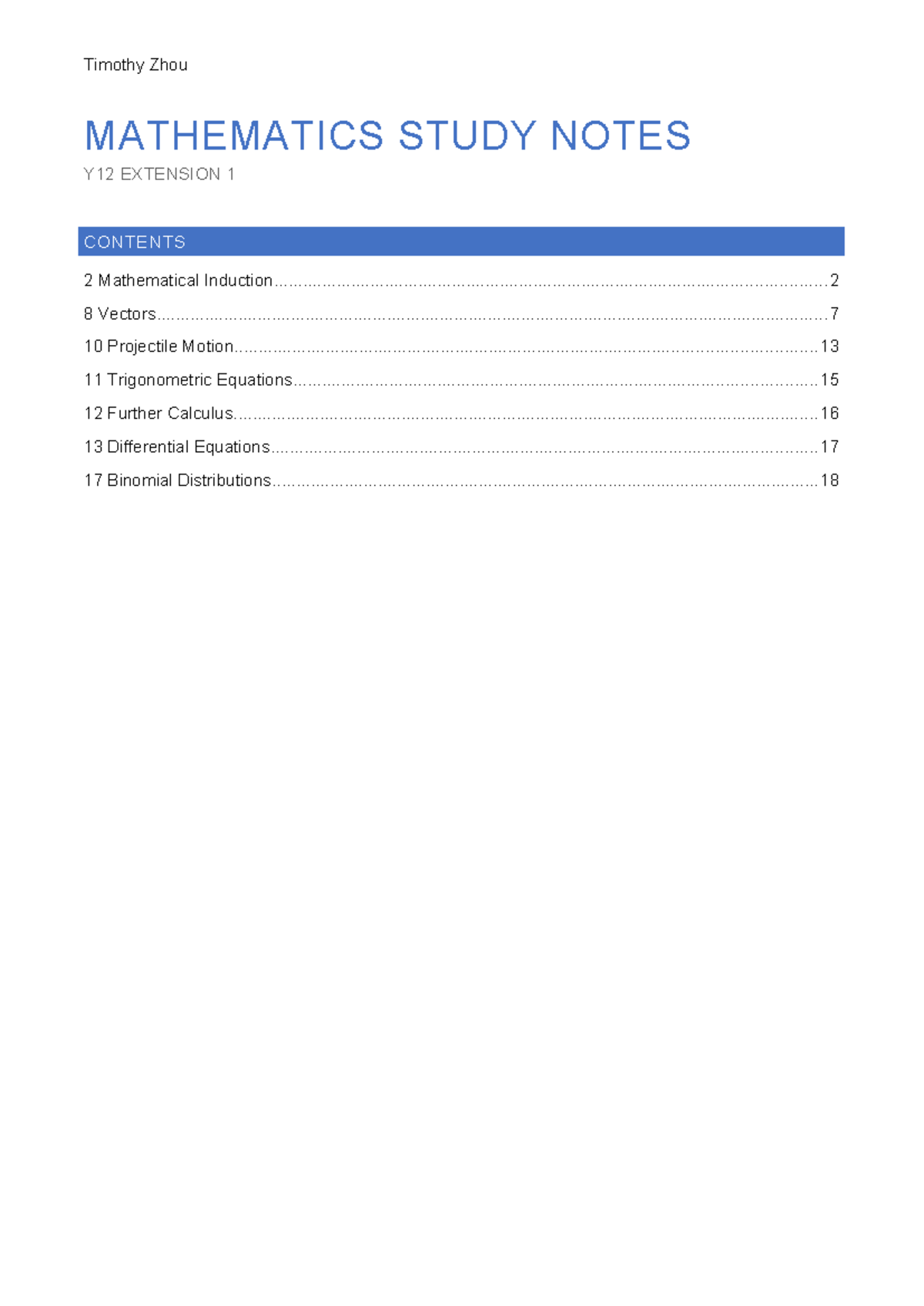 Mathematics Study Notes Y12 Ext 1 - MATHEMATICS STUDY NOTES Y12 ...