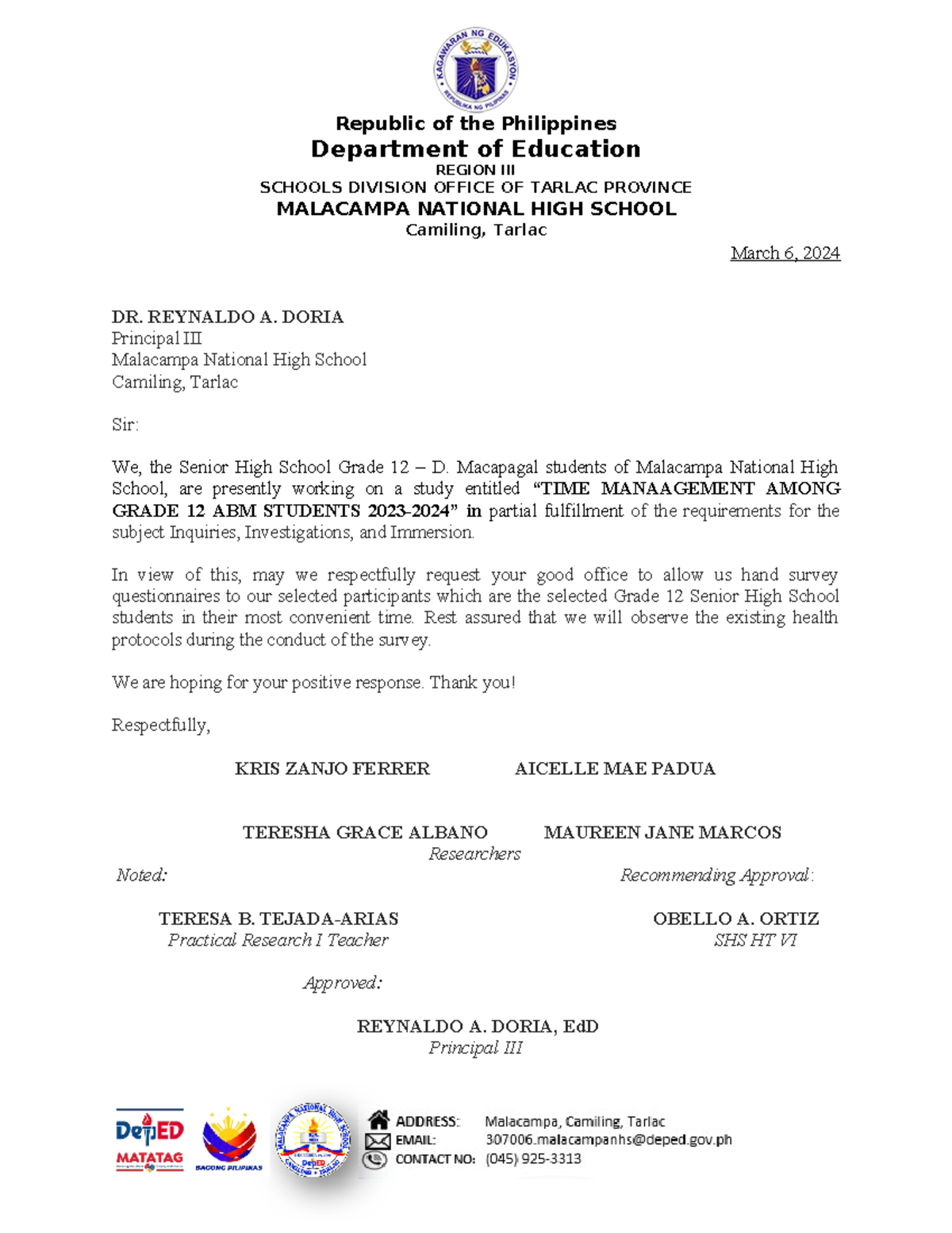 TIME Manaagement Among Grade 12 ABM Students 2023 2024 Letter 1 1 ...