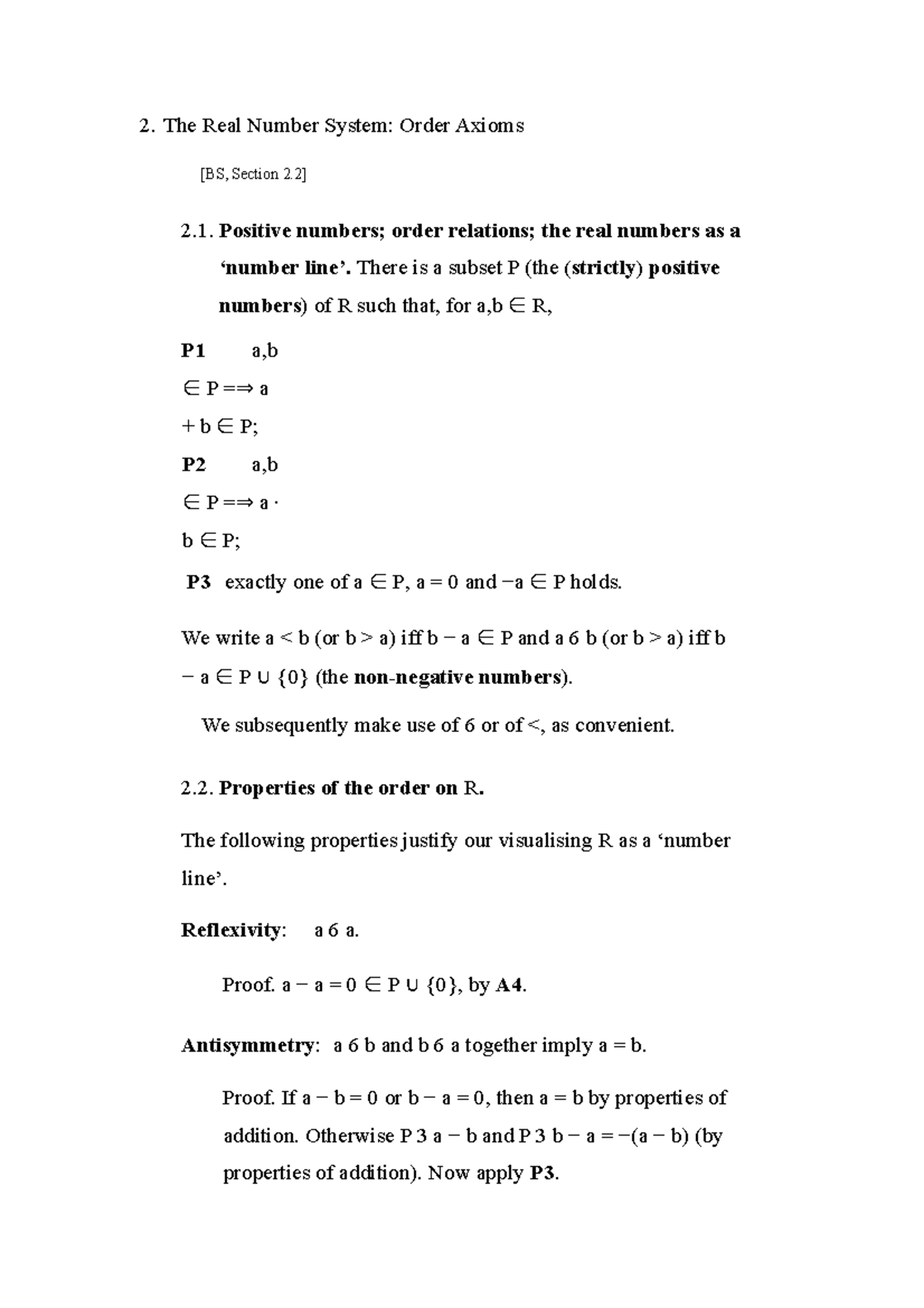 Analysis-Priestley-2 - The Real Number System: Order Axioms [BS ...
