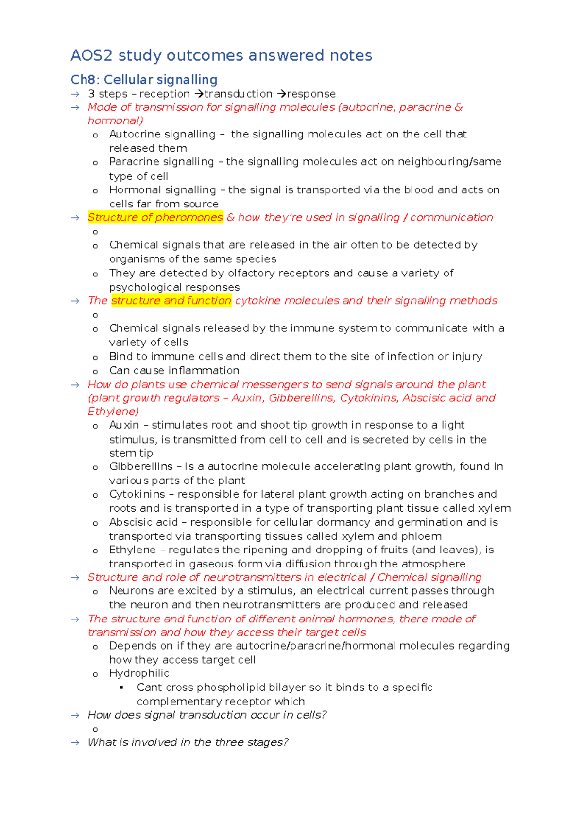 AOS2 study outcomes answered notes - o → Other diseases which result ...