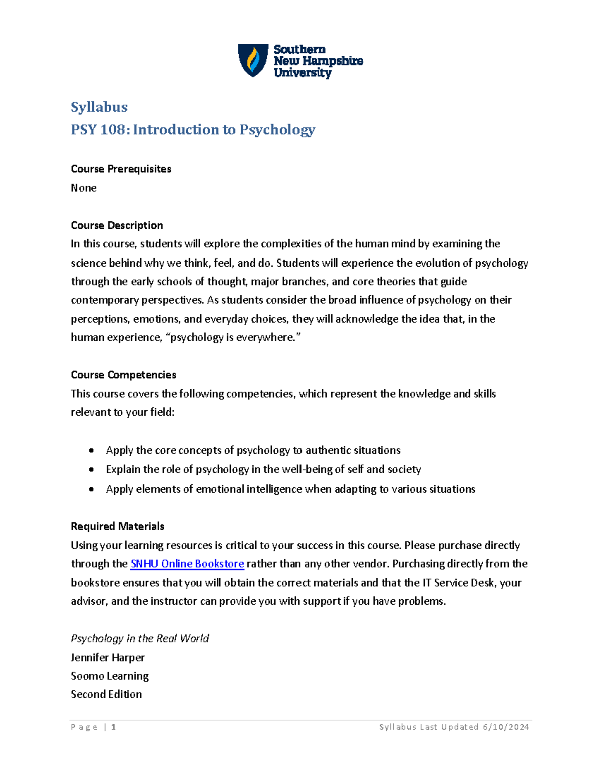 PSY 108 Syllabus - Syllabus PSY 108: Introduction to Psychology Course ...