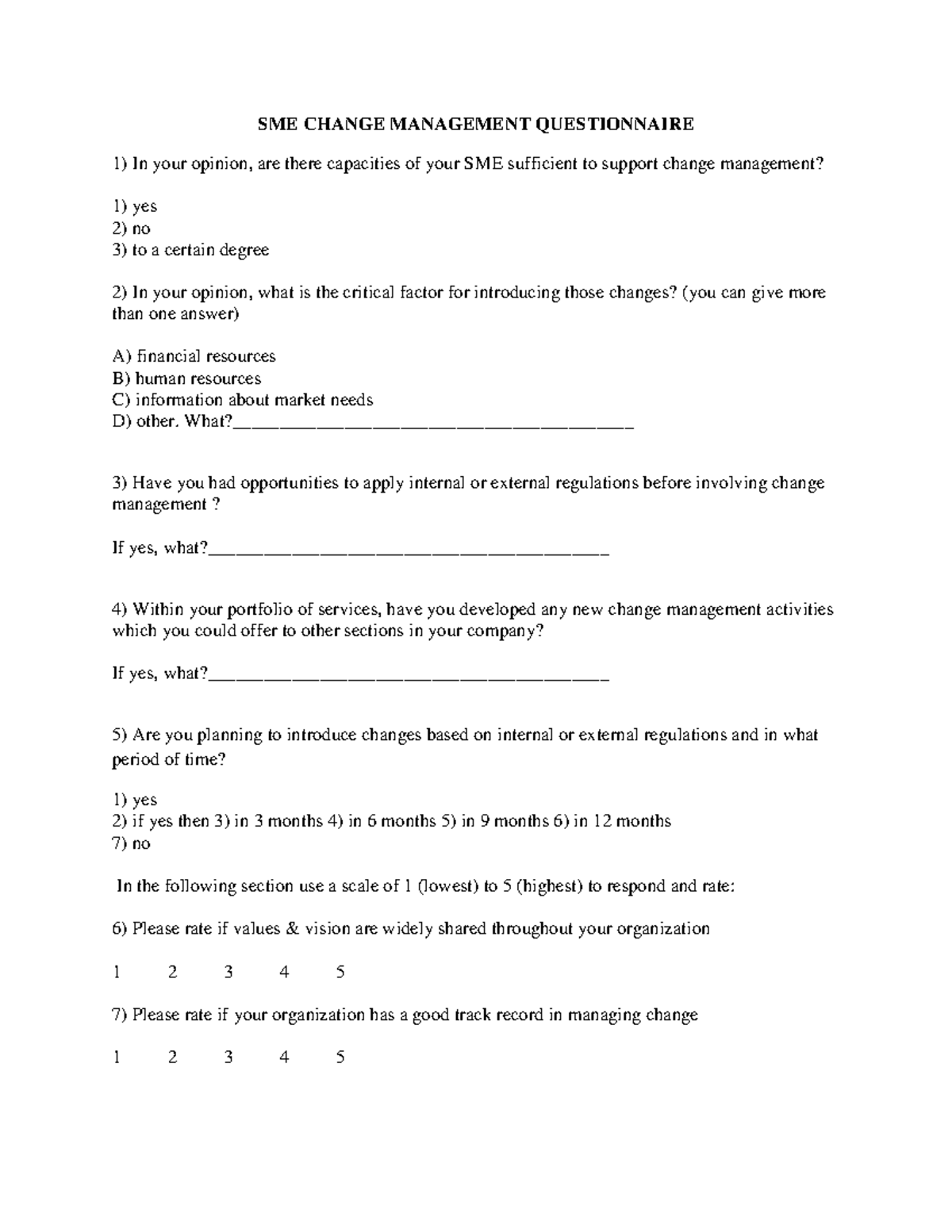 2018 Exampleof Change Management Survey Questionnaire - SME CHANGE ...