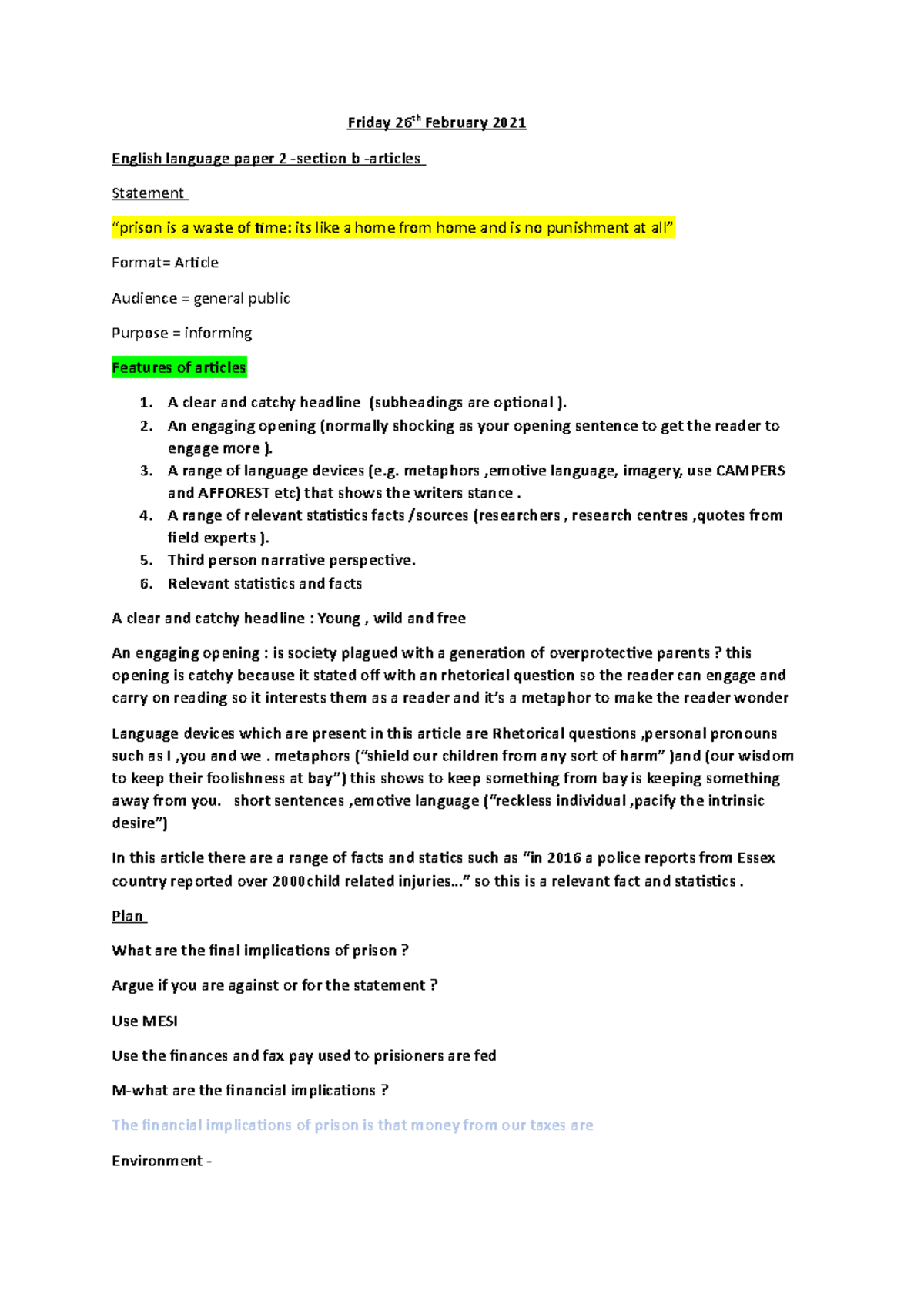 English paper 2 - Friday 26 th February 2021 English language paper 2 ...
