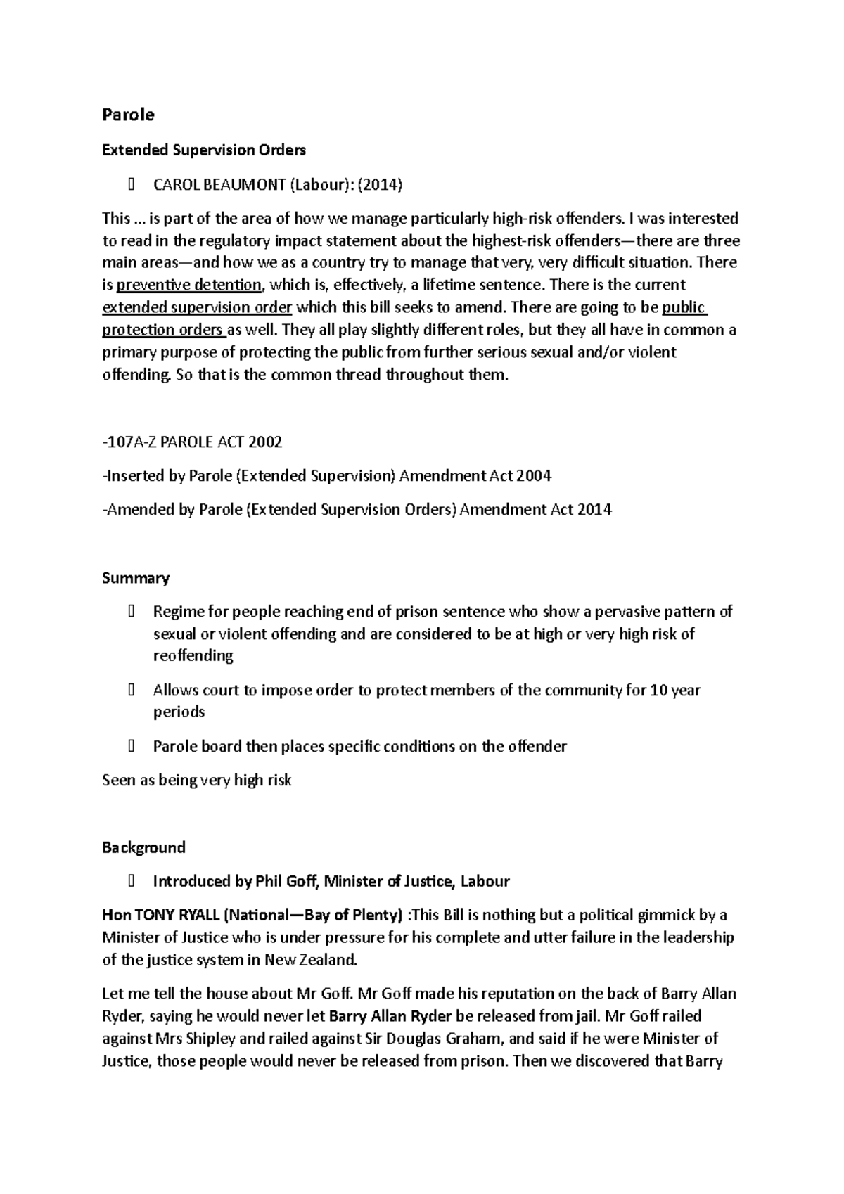 Parole- Extended Supervision Orders - Parole Extended Supervision ...