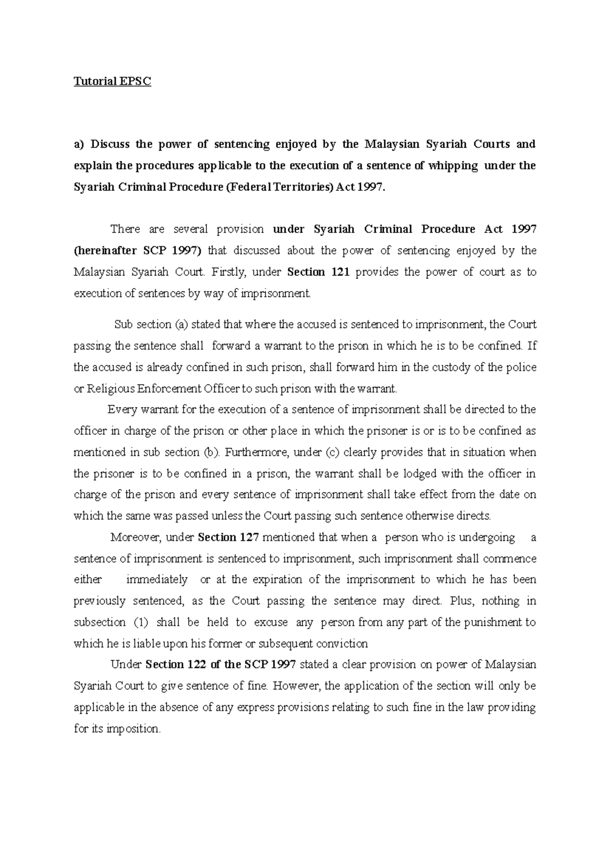 Tutorial EPSC - Tutorial EPSC a) Discuss the power of sentencing ...