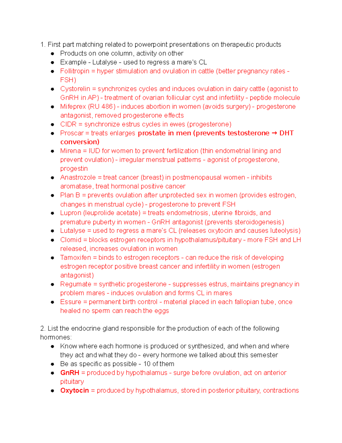 ANSC 3122 Final Exam Review - First part matching related to powerpoint ...