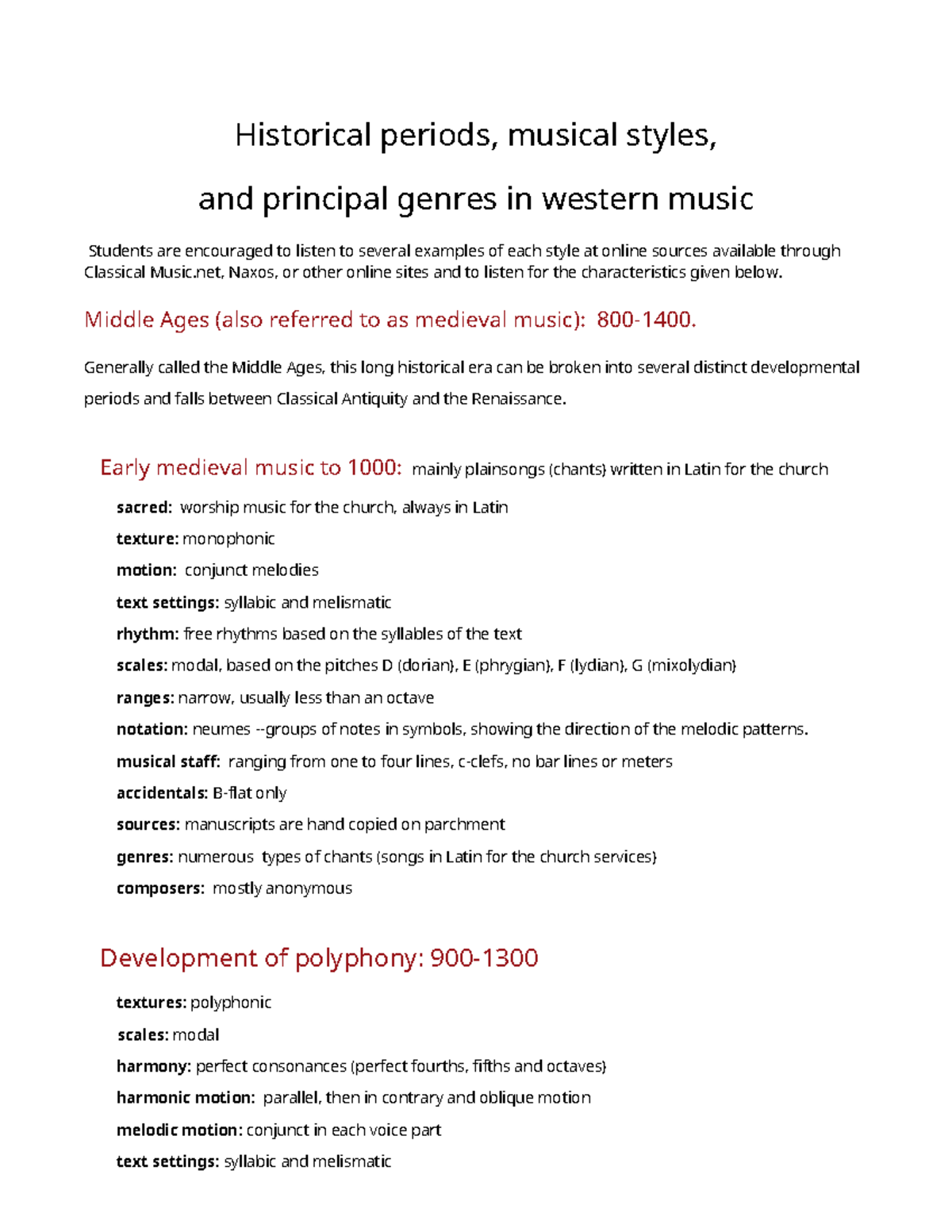 Historical-periods - LET REVIEWERS - Historical periods, musical styles ...