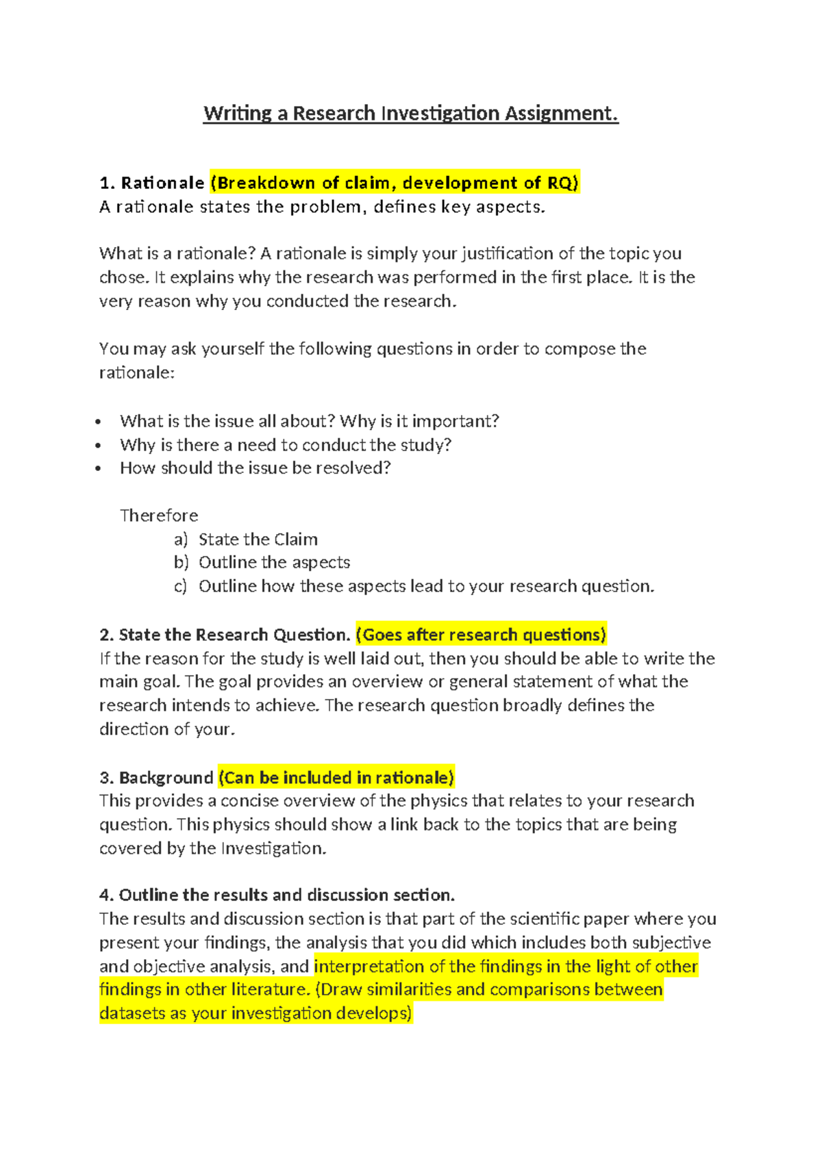 Writing a Research Investigation Assignment - 1. Rationale (Breakdown ...