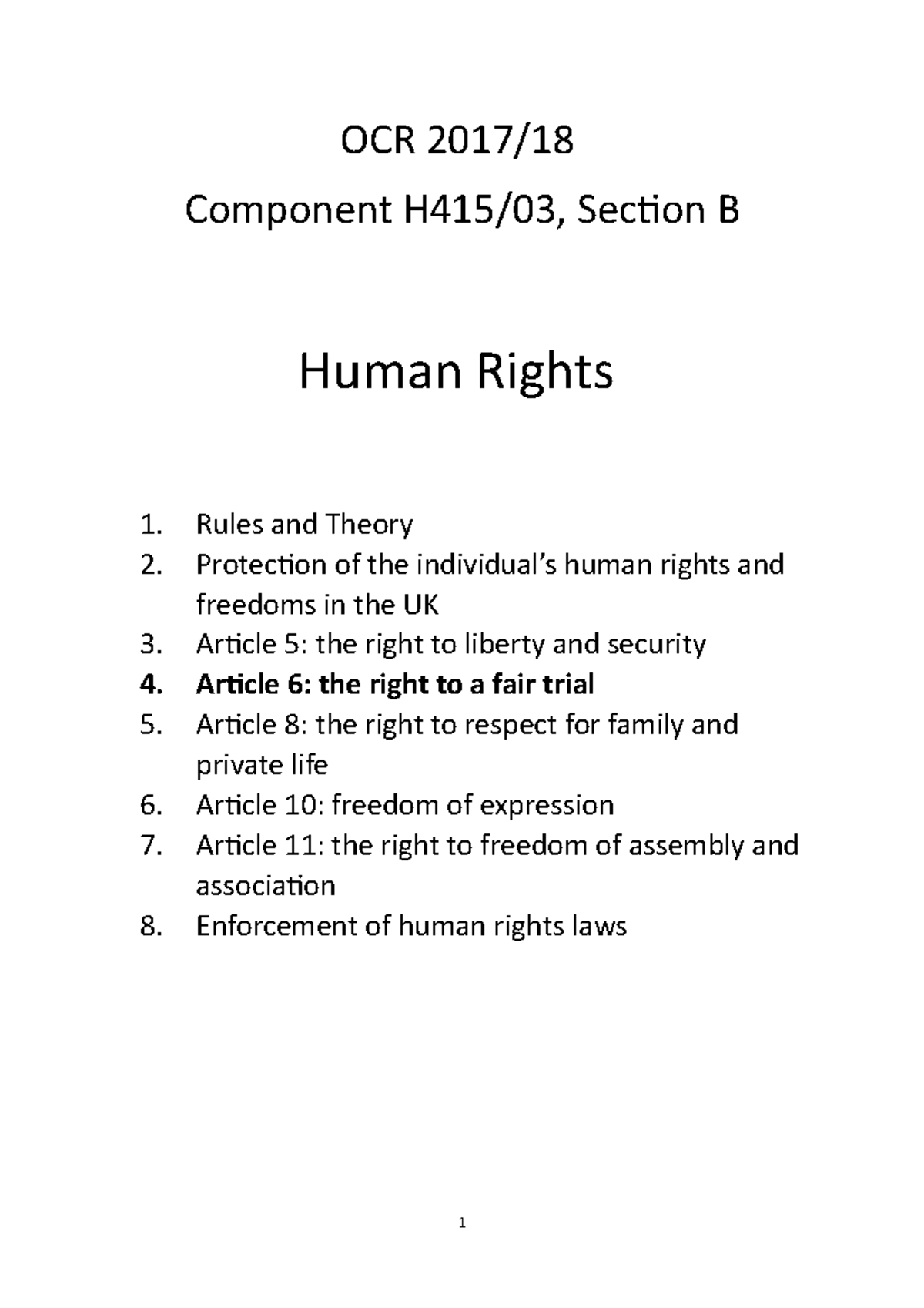 4. Article 6 the right to a fair trial WKBK - OCR 2017/ Component H415 ...