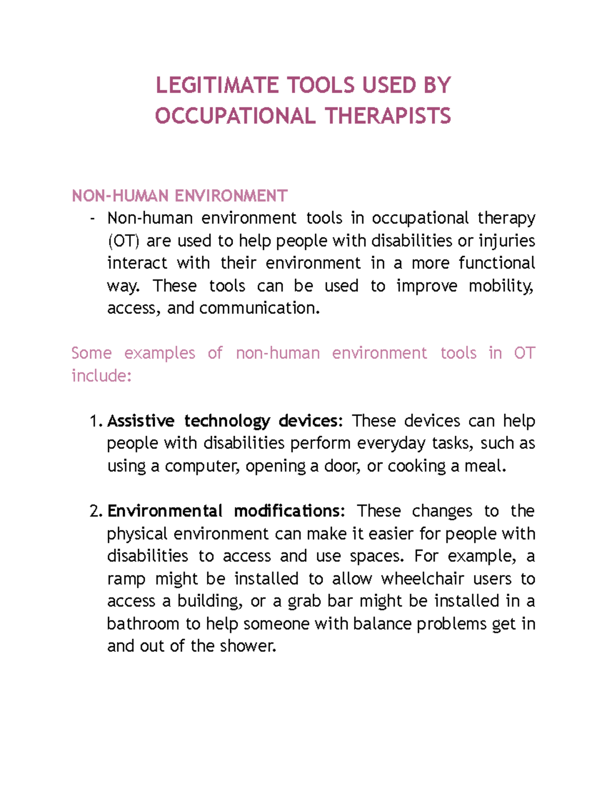 AFuentespina OT1 HW4 - Notes - LEGITIMATE TOOLS USED BY OCCUPATIONAL ...