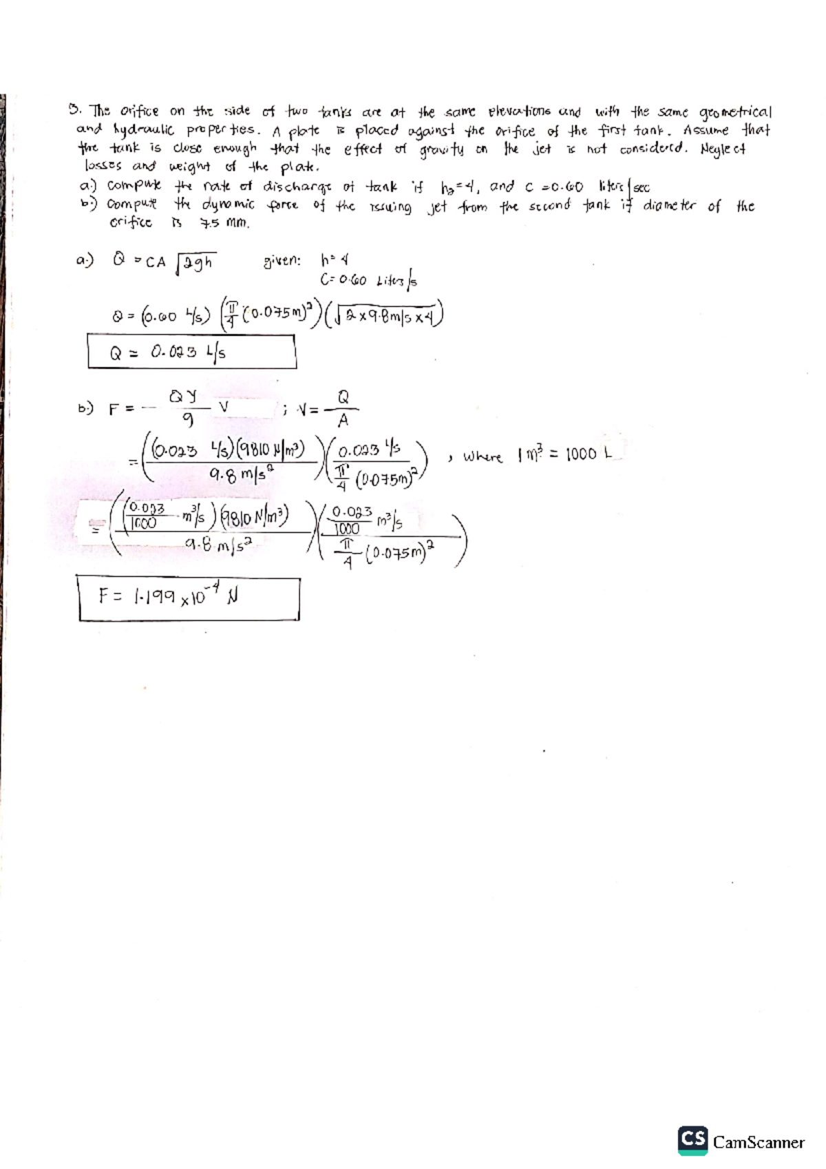 Fluid dynamics 11 PS b - Mechanical Engineering - CamScanner - Studocu