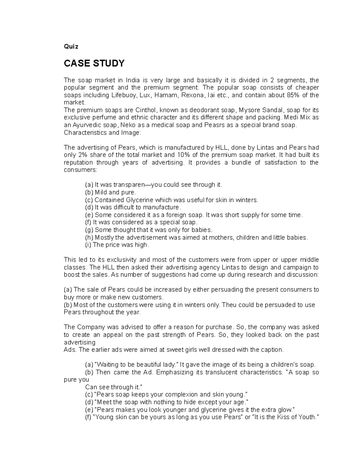 Quiz 2 in Advertising - lessons and activities - Quiz CASE STUDY The ...