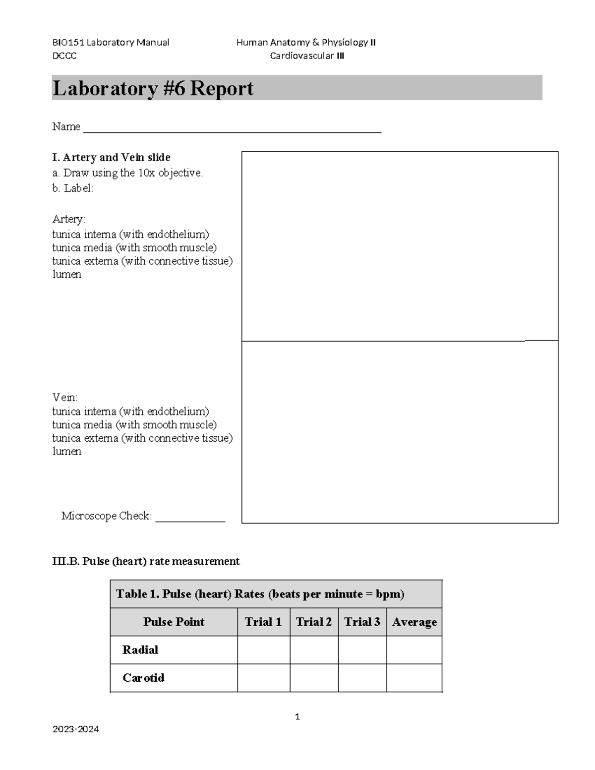 BIO151 Lab #6 Report-23 - DCCC Cardiovascular III Laboratory #6 Report Name - Studocu