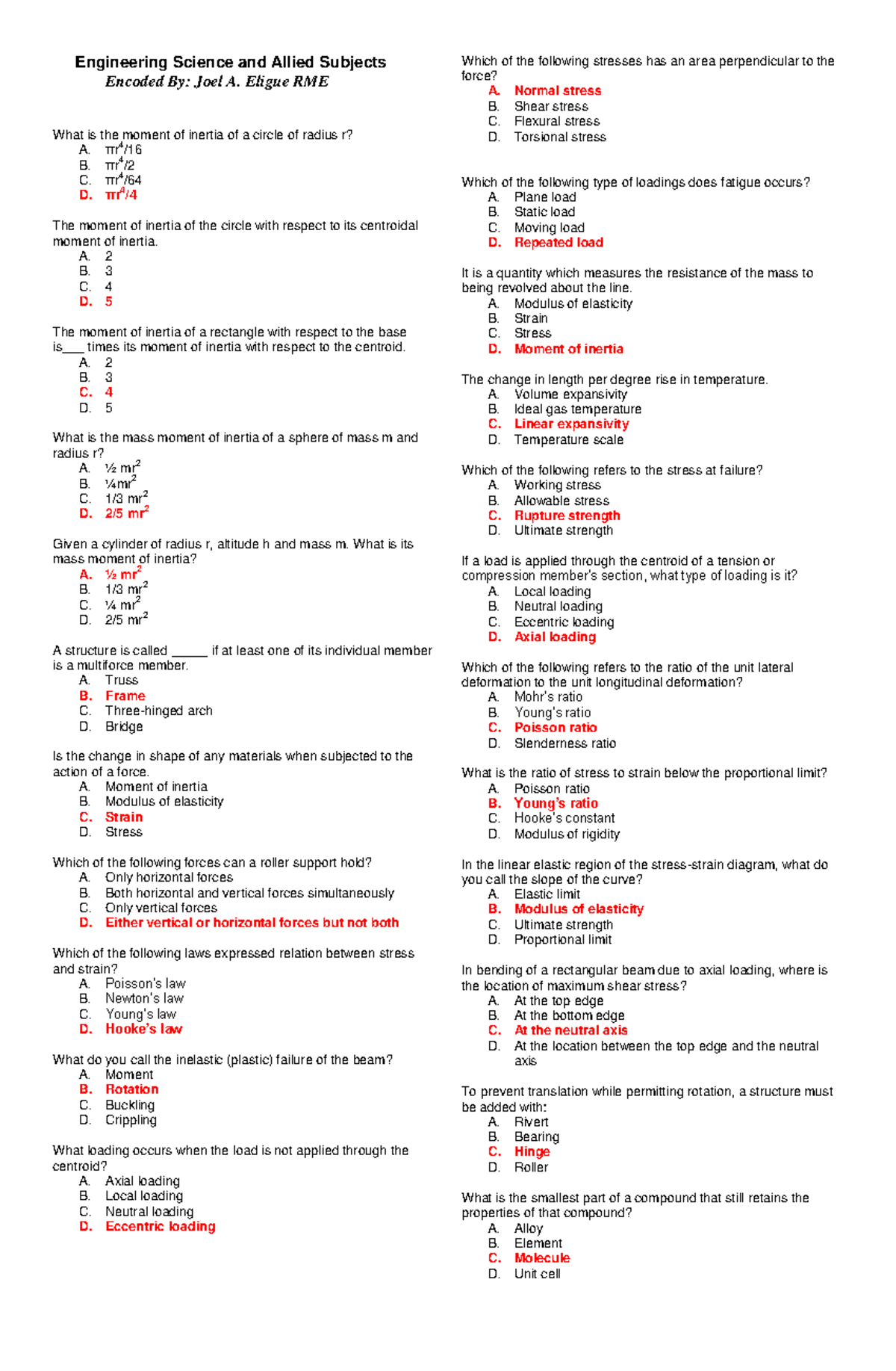 ESAS Objectives 1 - Electrical 4 - Engineering Science and Allied ...