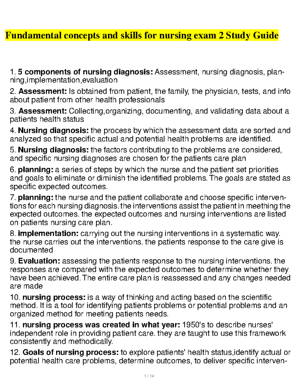 Fundamental concepts and skills for nursing exam 2 Study Guide ...