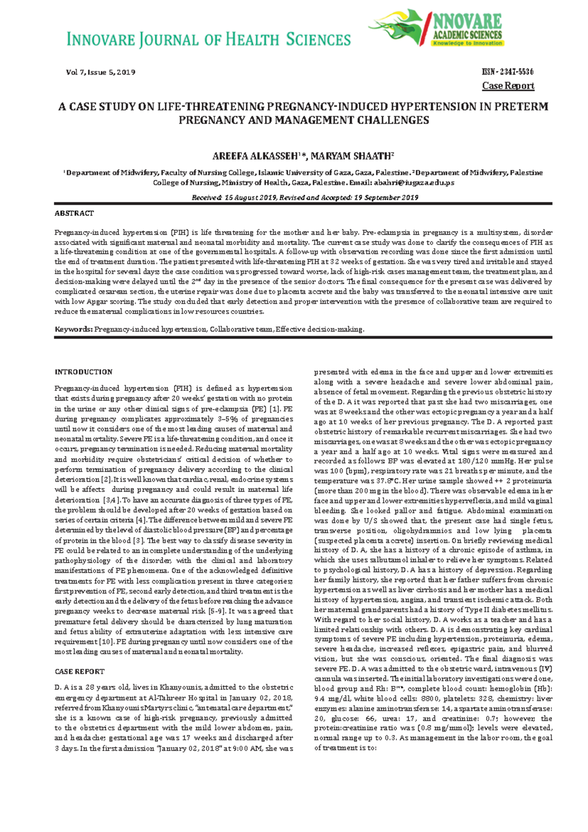 Admin,+IJHS 34806 2019 0926 V1 - Vol 7, Issue 5, 2019 ISSN - 2347- A ...