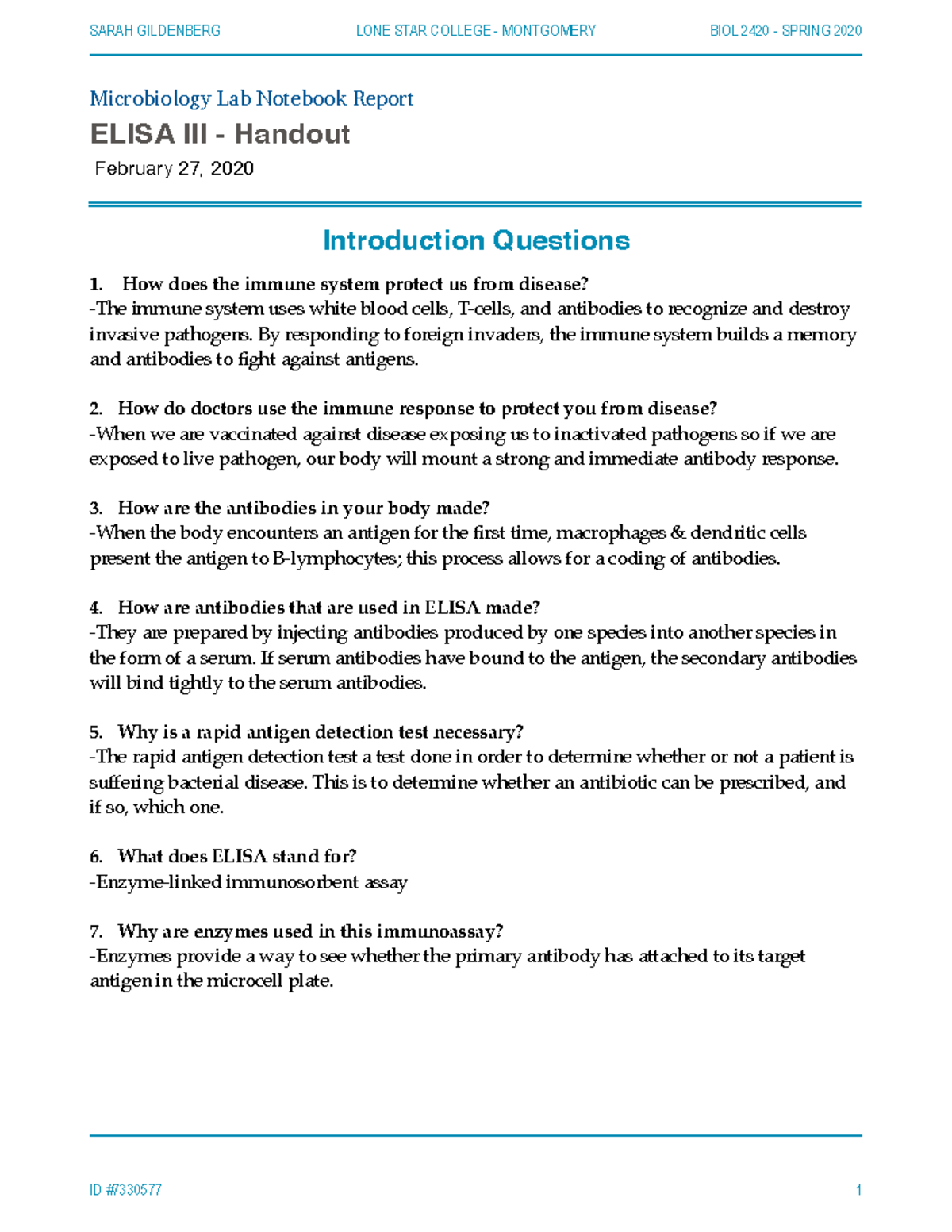 Complete Elisa III Lab - lab - Microbiology Lab Notebook Report ELISA ...