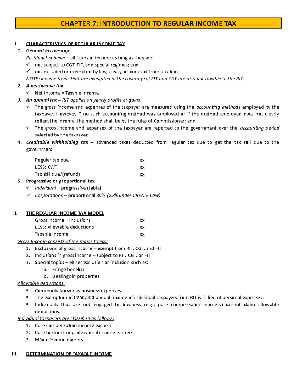 Final Module - CHAPTER 7: INTRODUCTION TO REGULAR INCOME TAX I ...