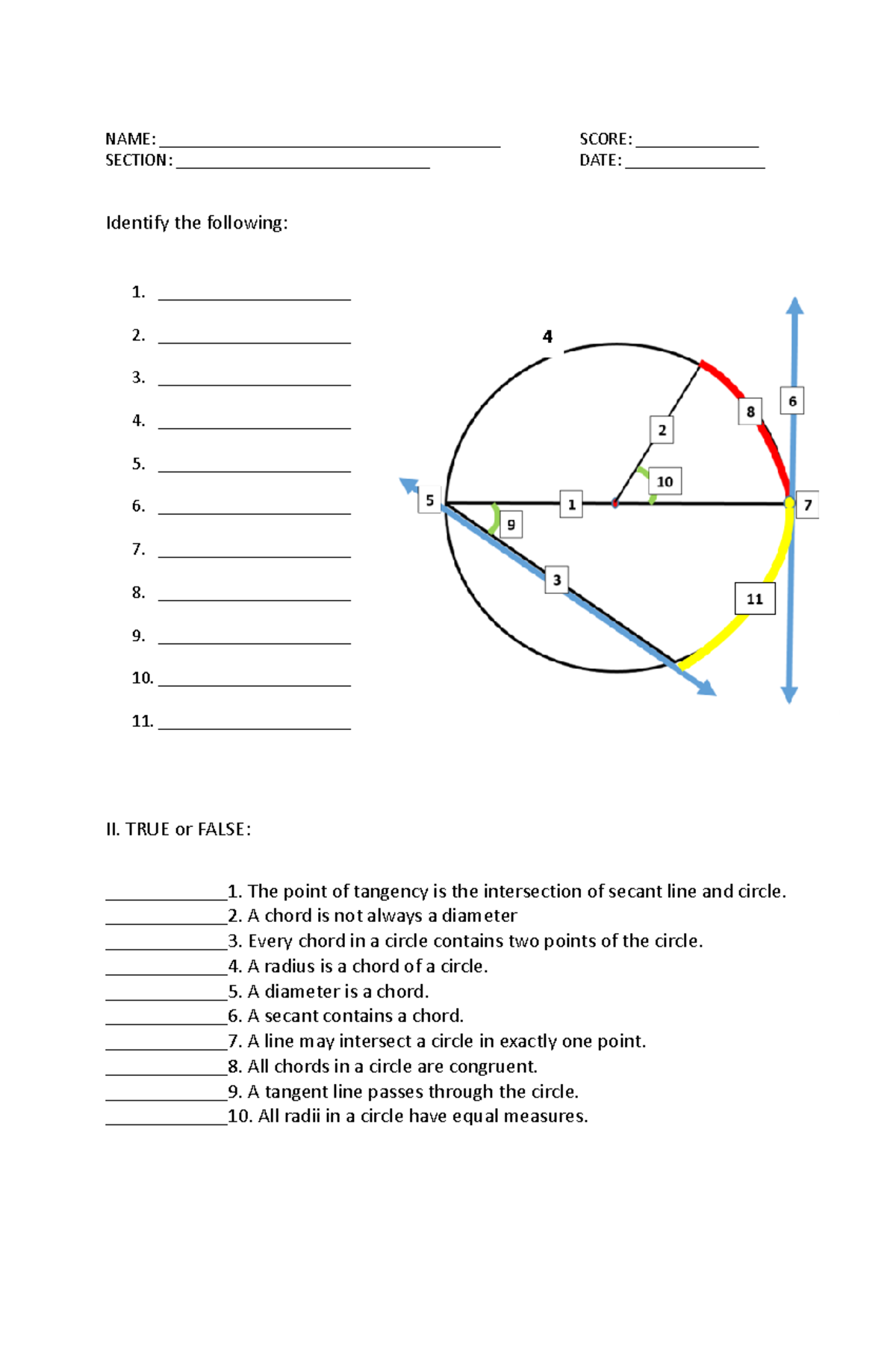 Circle Test 1 - NAME: _______________________________________ SCORE ...