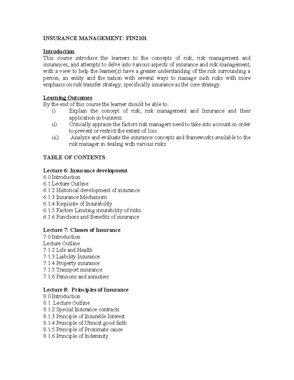 FIN 2101 Insurance Mnagement HO - INSURANCE MANAGEMENT: FIN ...