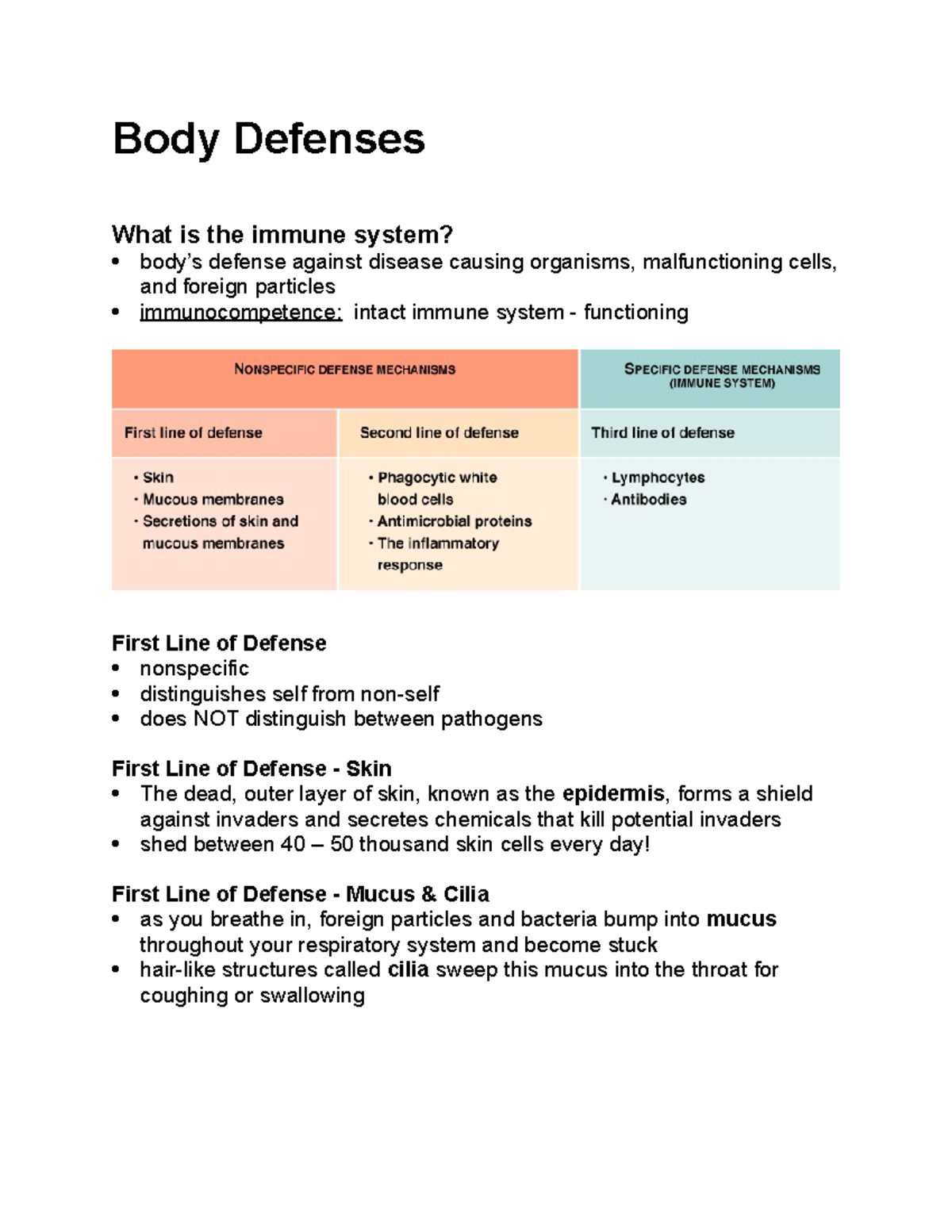 Basic Immunity Notes - Body Defenses What is the immune system? body’s ...