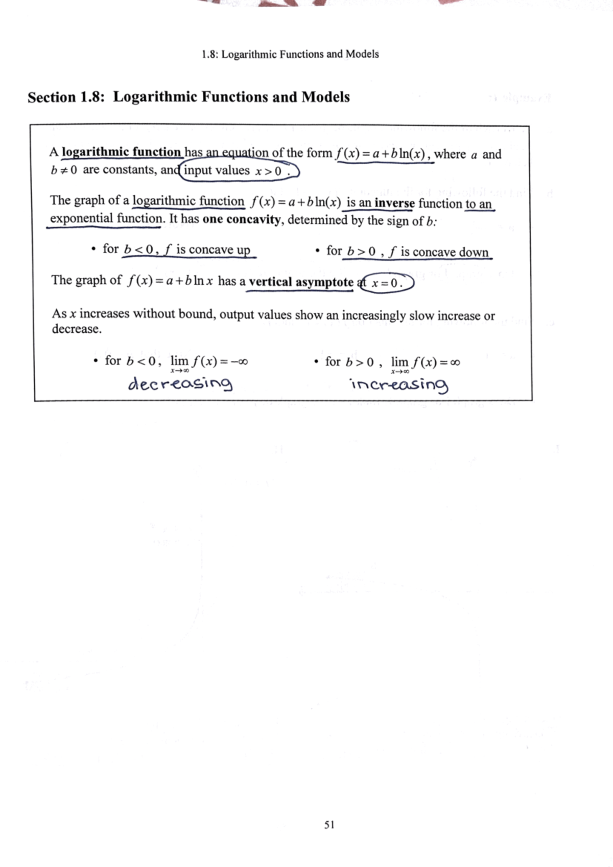 Section 1.8 - Logarithmic Functions and Models - MATH1020 - Studocu