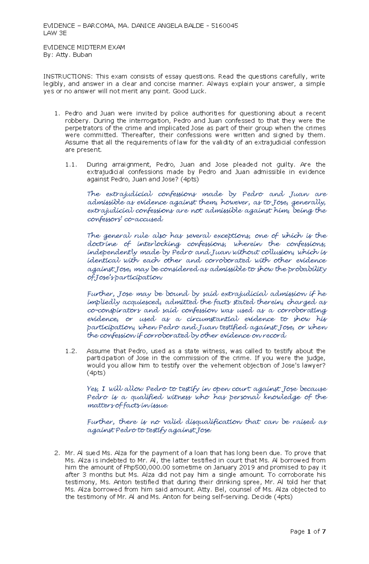 474269527 Evidence Midterm EXAM Barcoma MA Danice Angela 3E 5160045 pdf - LAW 3E EVIDENCE ...