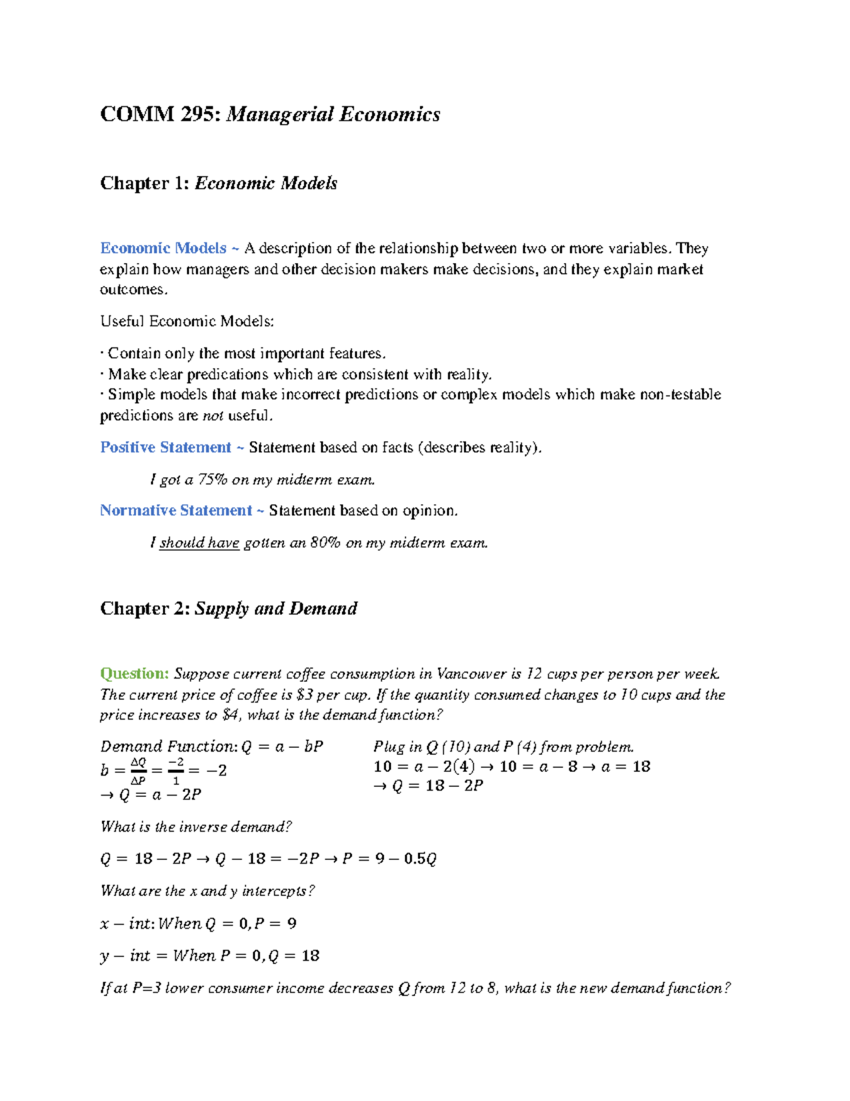 COMM 295 Midterm Exam Notes - COMM 295: Managerial Economics Chapter 1 ...