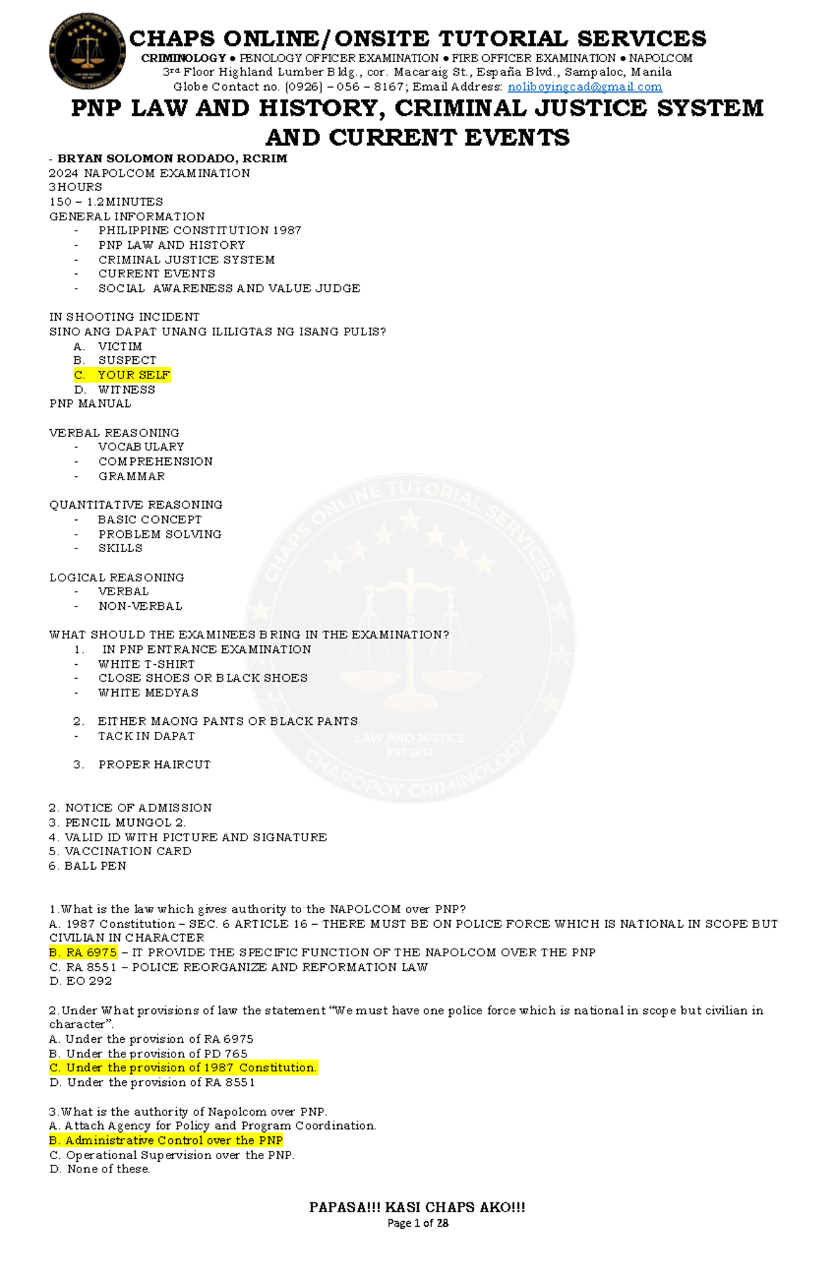 PNP LAW AND History Criminal Justice System AND Current Events Q AND A ...