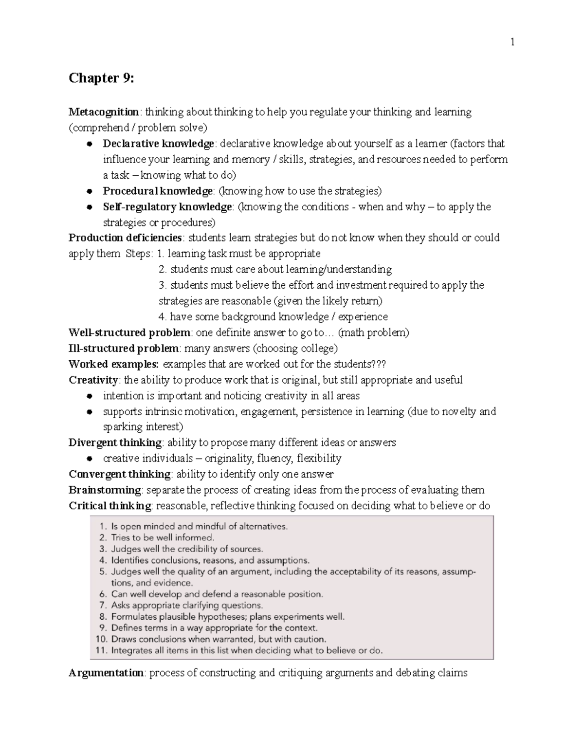 PSYC 208 Final Study Guide - Chapter 9: Metacognition : thinking about ...