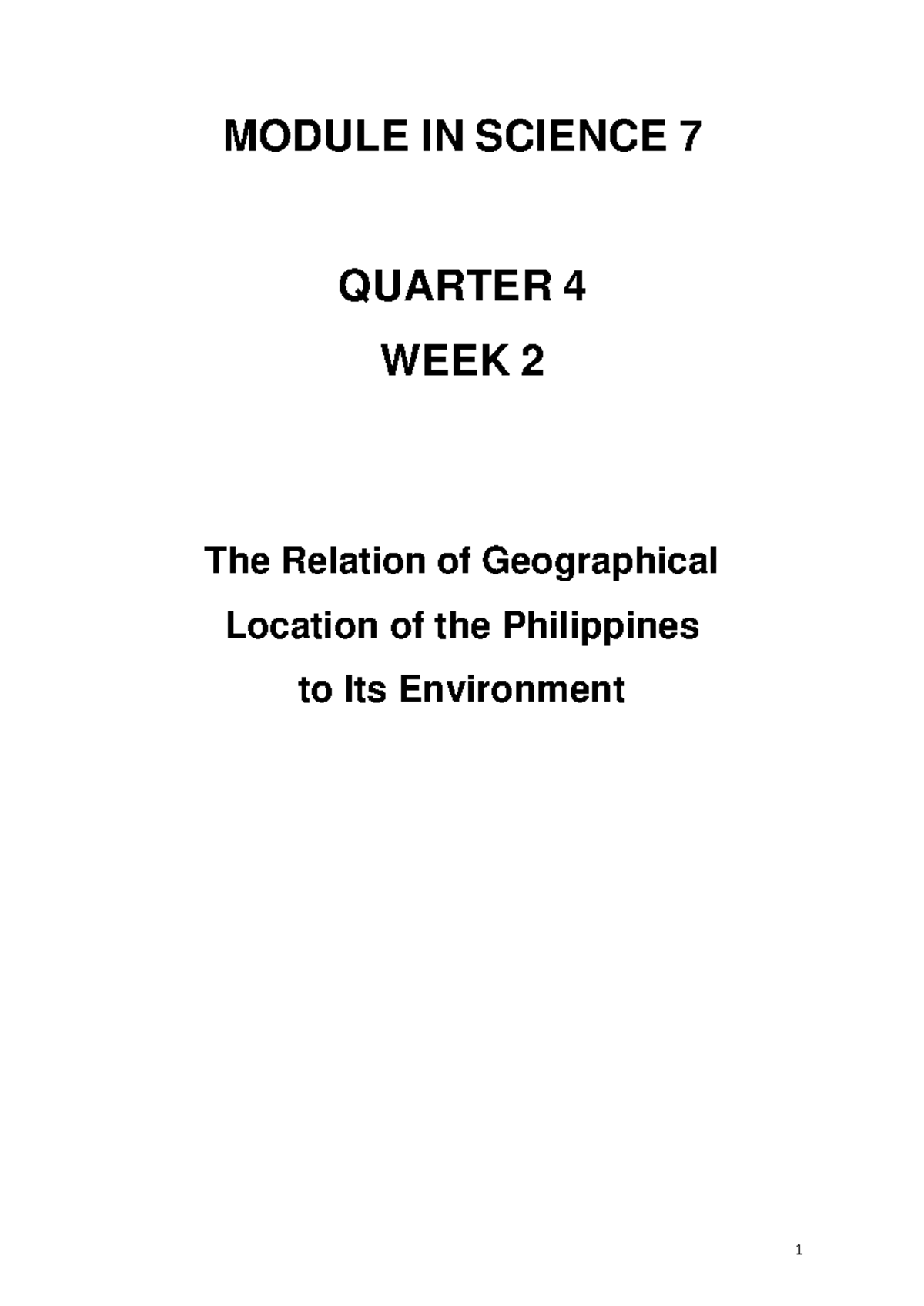 Science-7- Quarter 4- Week 2 - MODULE IN SCIENCE 7 QUARTER 4 WEEK 2 The ...