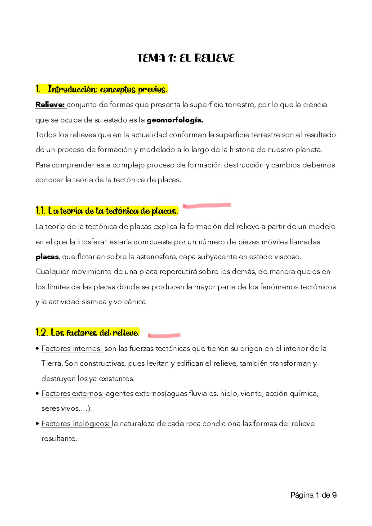 TEMA 1. EL Relieve - TEMA 1: EL RELIEVE 1. Introducción: conceptos previos. Relieve: conjunto de ...