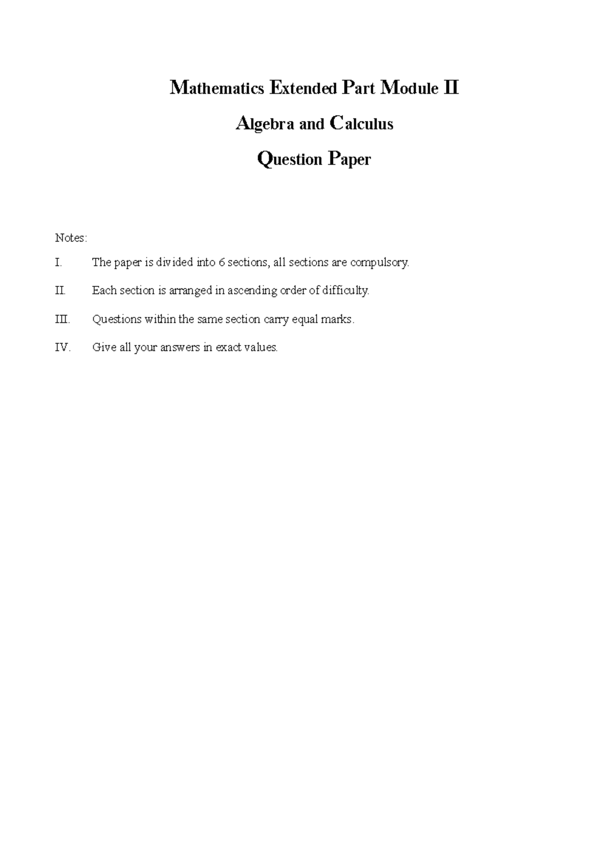 M2 paper - Mathematics Extended Part Module II Algebra and Calculus ...