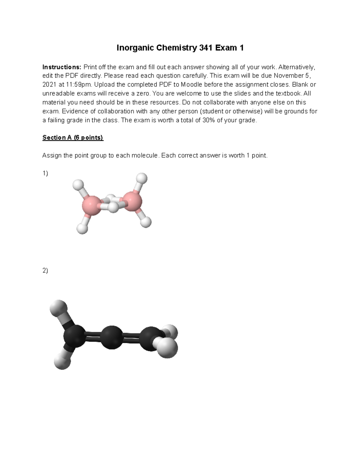 CHEM341 Exam - Exam Practise - Inorganic Chemistry 341 Exam 1 ...