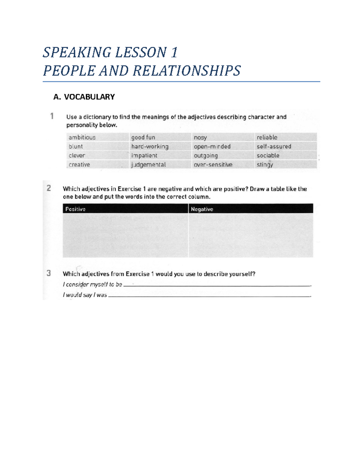 Lesson 1 Speaking - ewef - book review - SPEAKING LESSON 1 PEOPLE AND ...
